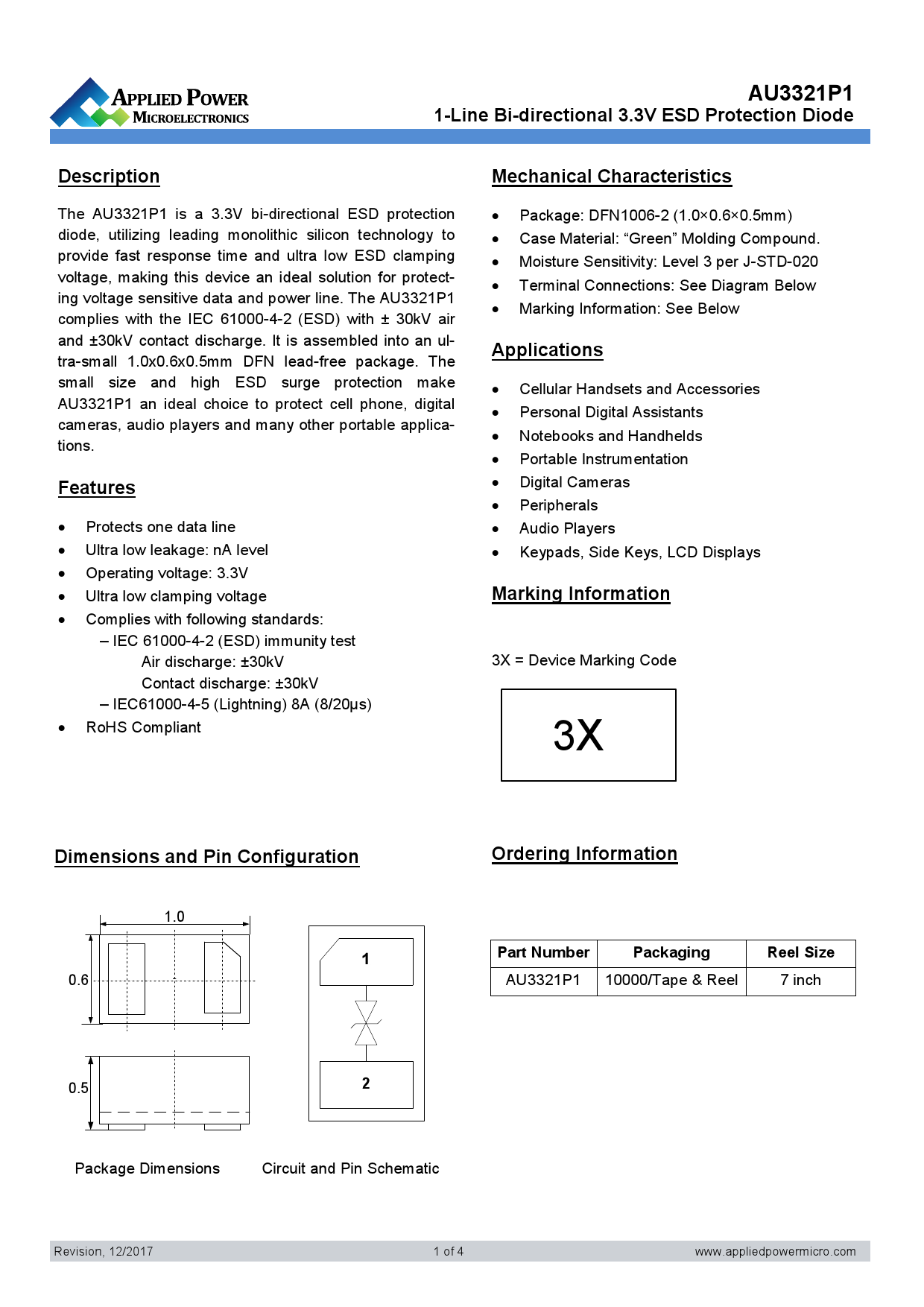 AU3321P1_（Applied Power(应能微)）AU3321P1中文资料_价格_PDF手册-立创电子商城