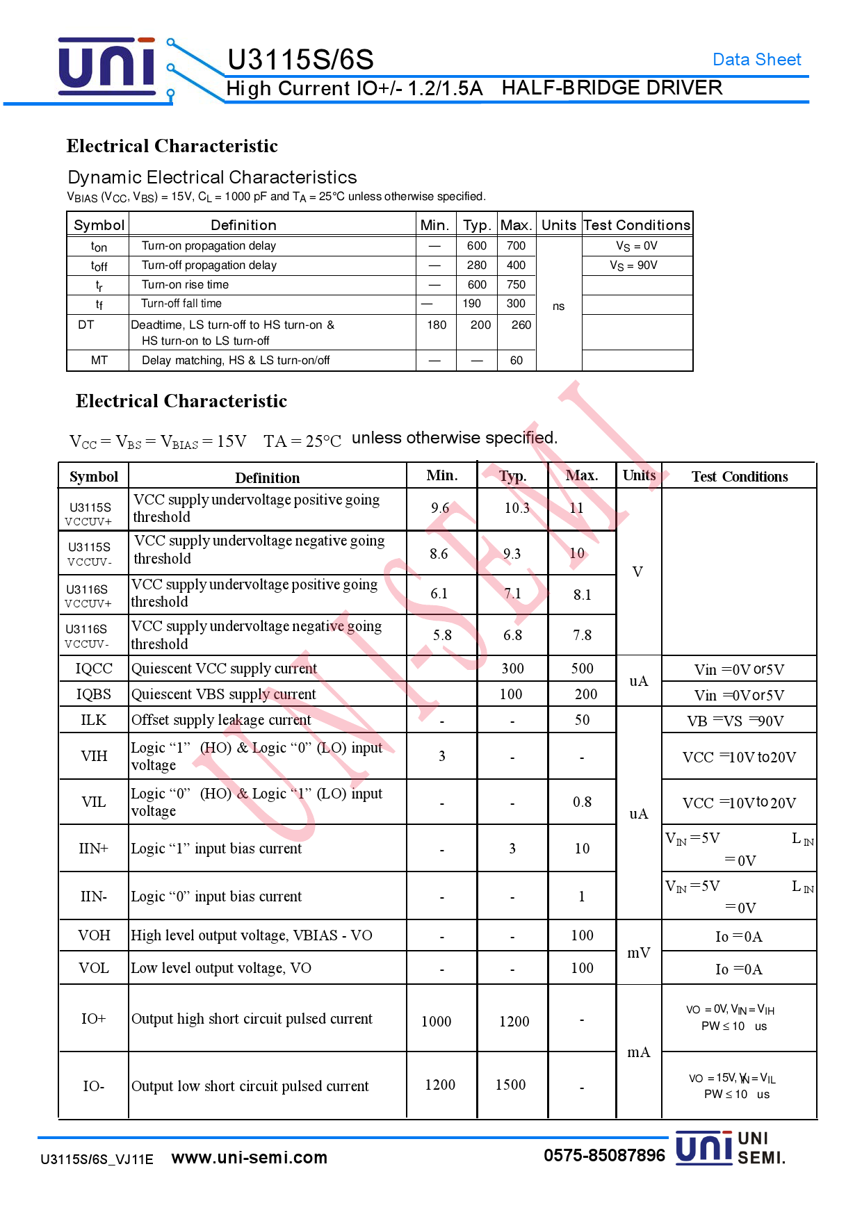 U3115S_（UNI-SEMI(宇力半导体)）U3115S中文资料_价格_PDF手册-立创电子商城