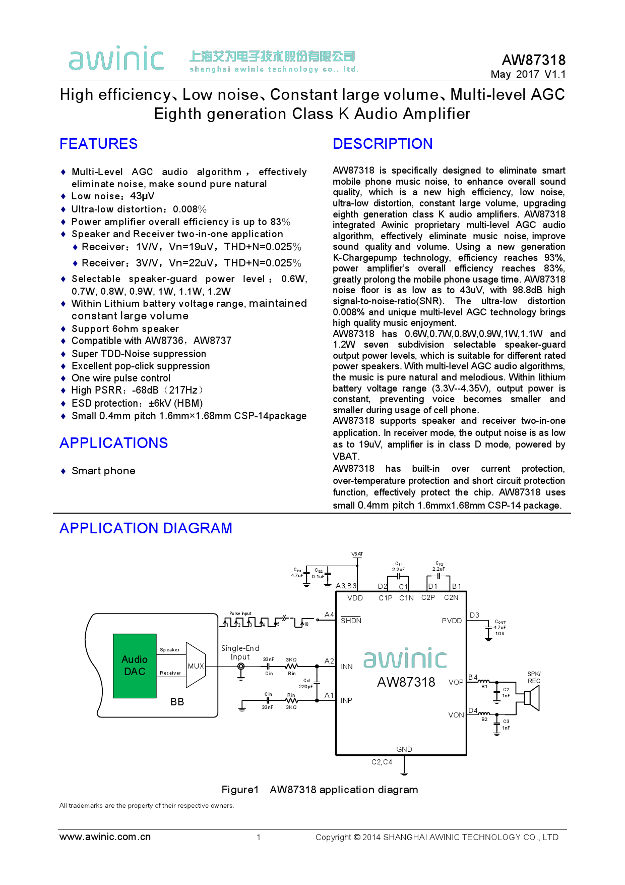 AW87318CSR_（AWINIC(艾为)）AW87318CSR中文资料_价格_PDF手册-立创电子商城