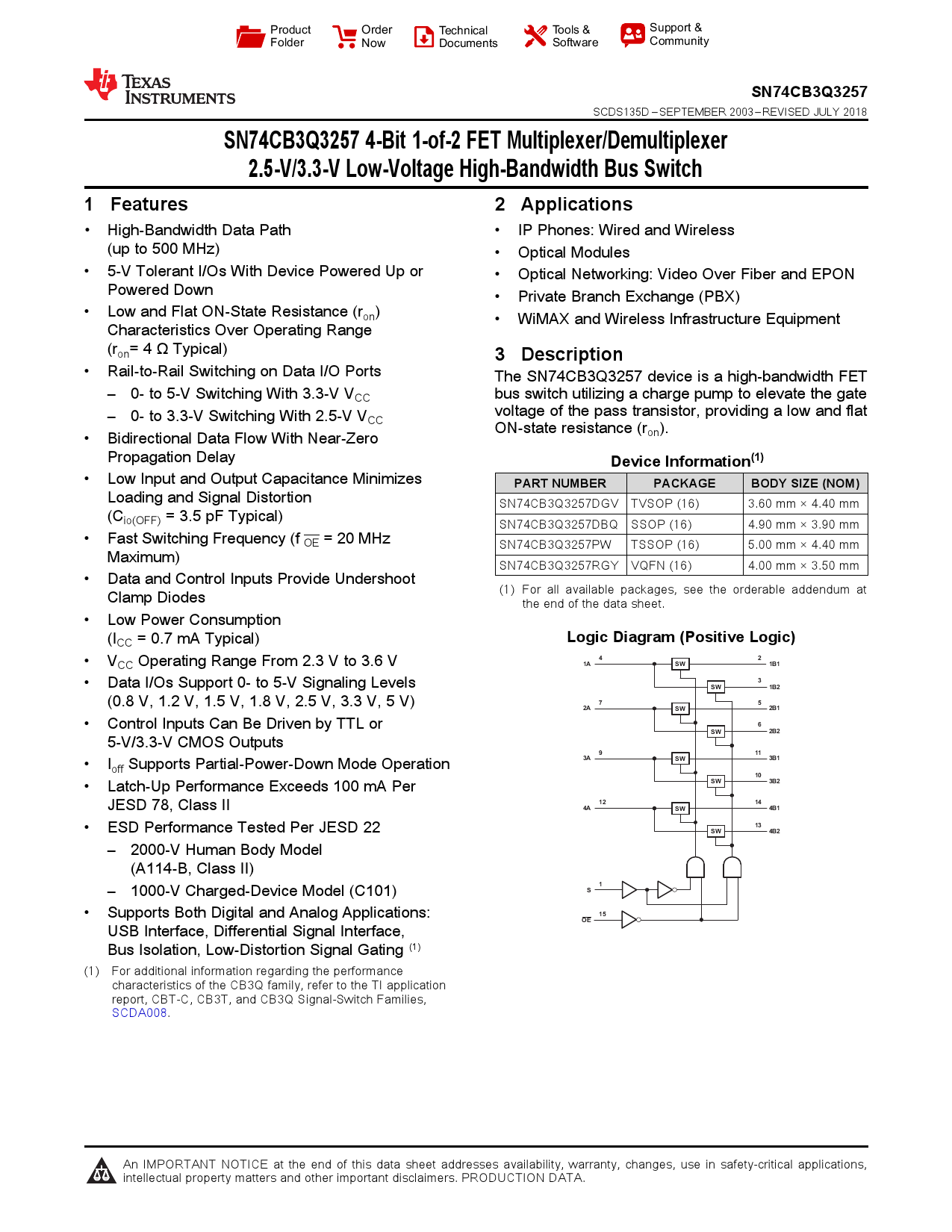 SN74CB3Q3257PWR_（TI(德州仪器)）SN74CB3Q3257PWR中文资料_价格_PDF手册-立创电子商城