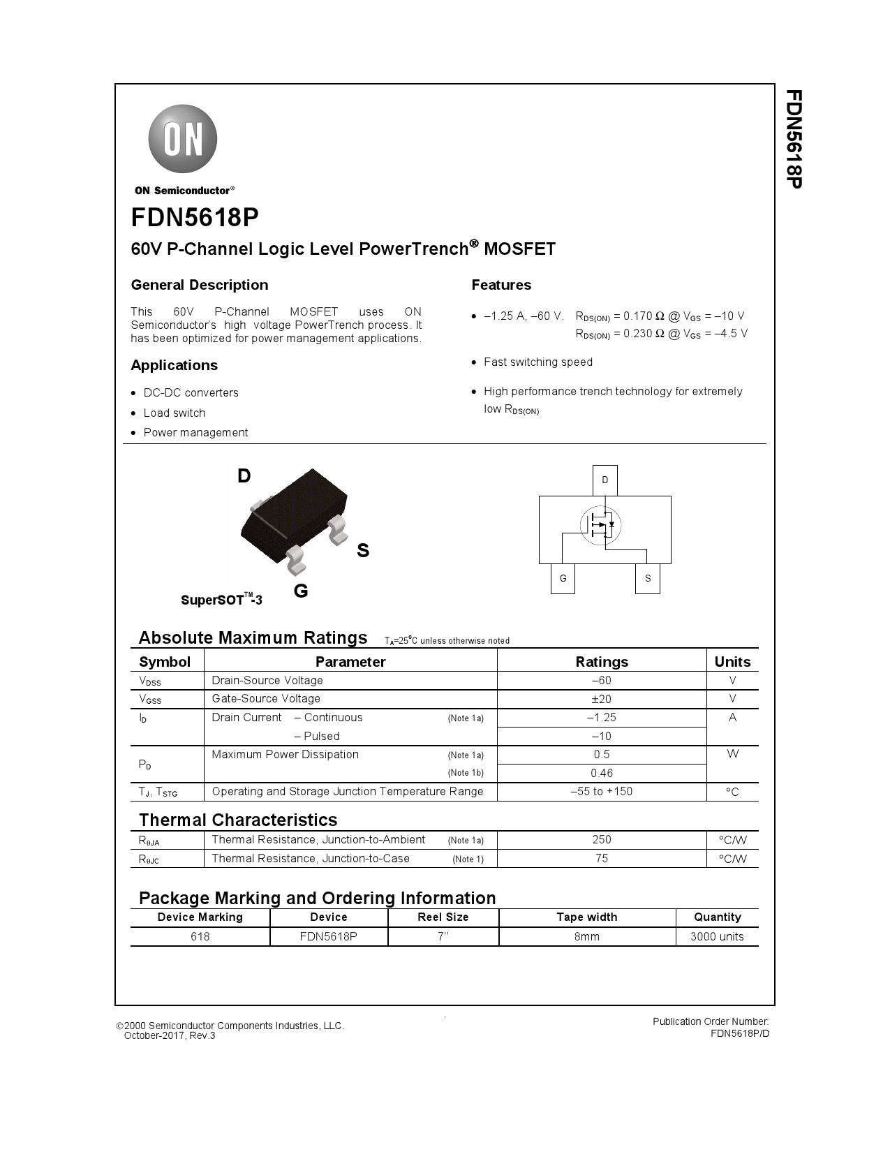 FDN5618P_（onsemi(安森美)）FDN5618P中文资料_价格_PDF手册-立创电子商城