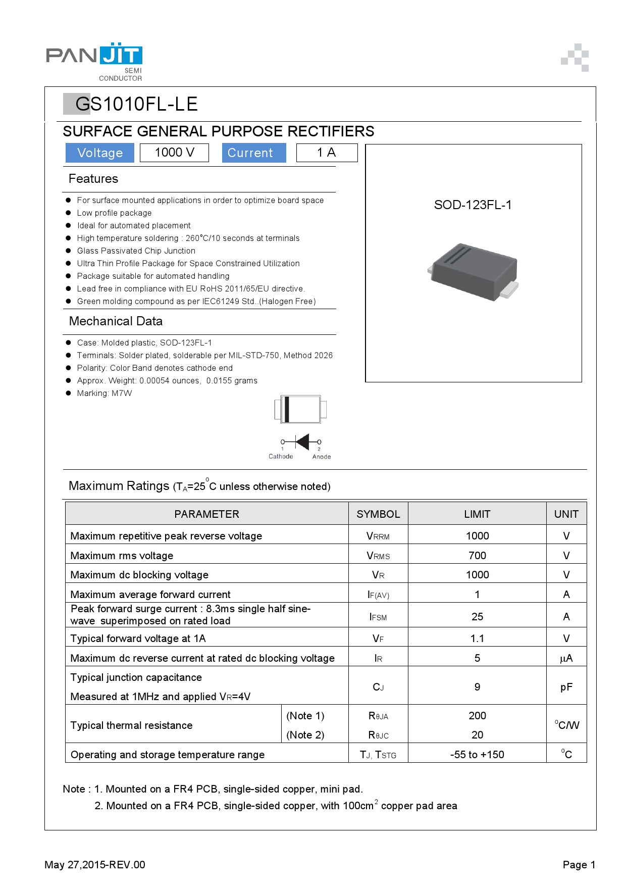 GS1010FL-LE_R1_00001_（PANJIT(强茂)）GS1010FL-LE_R1_00001中文资料_价格_PDF手册-立创电子商城