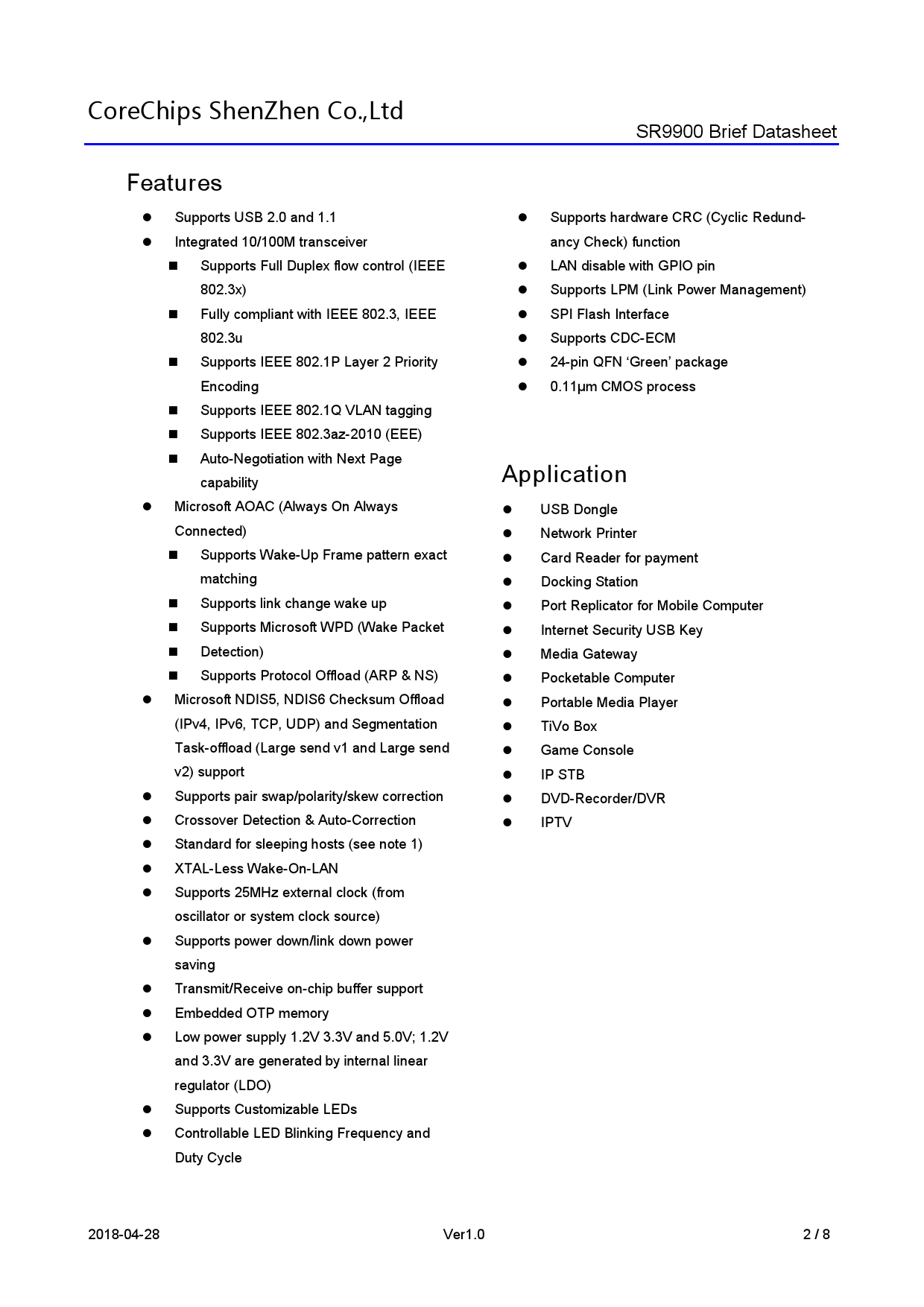 SR9900_（CoreChips(和芯润德)）SR9900中文资料_价格_PDF手册-立创电子商城