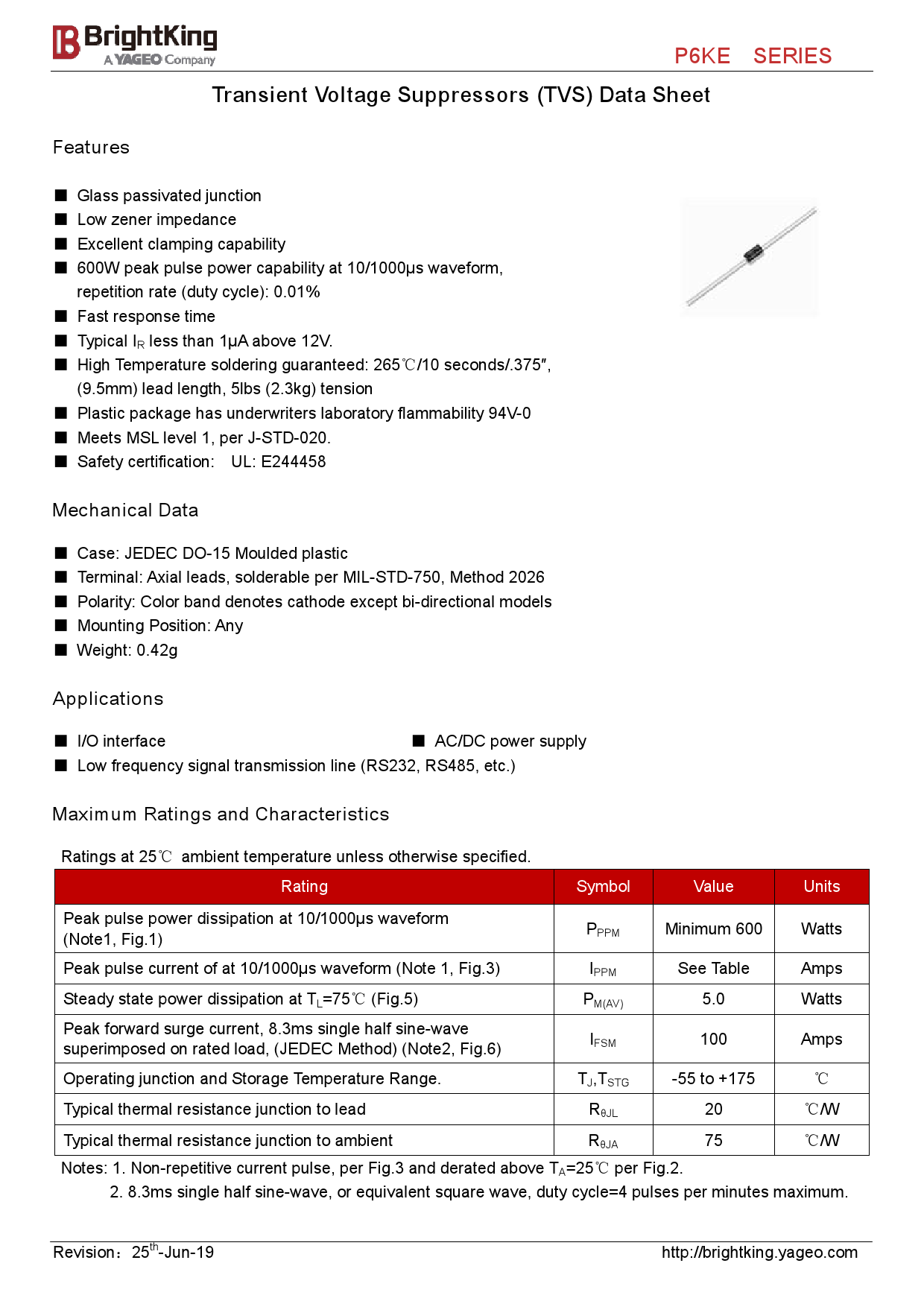 P6KE62CA_（Brightking(台湾君耀)）P6KE62CA中文资料_价格_PDF手册-立创电子商城