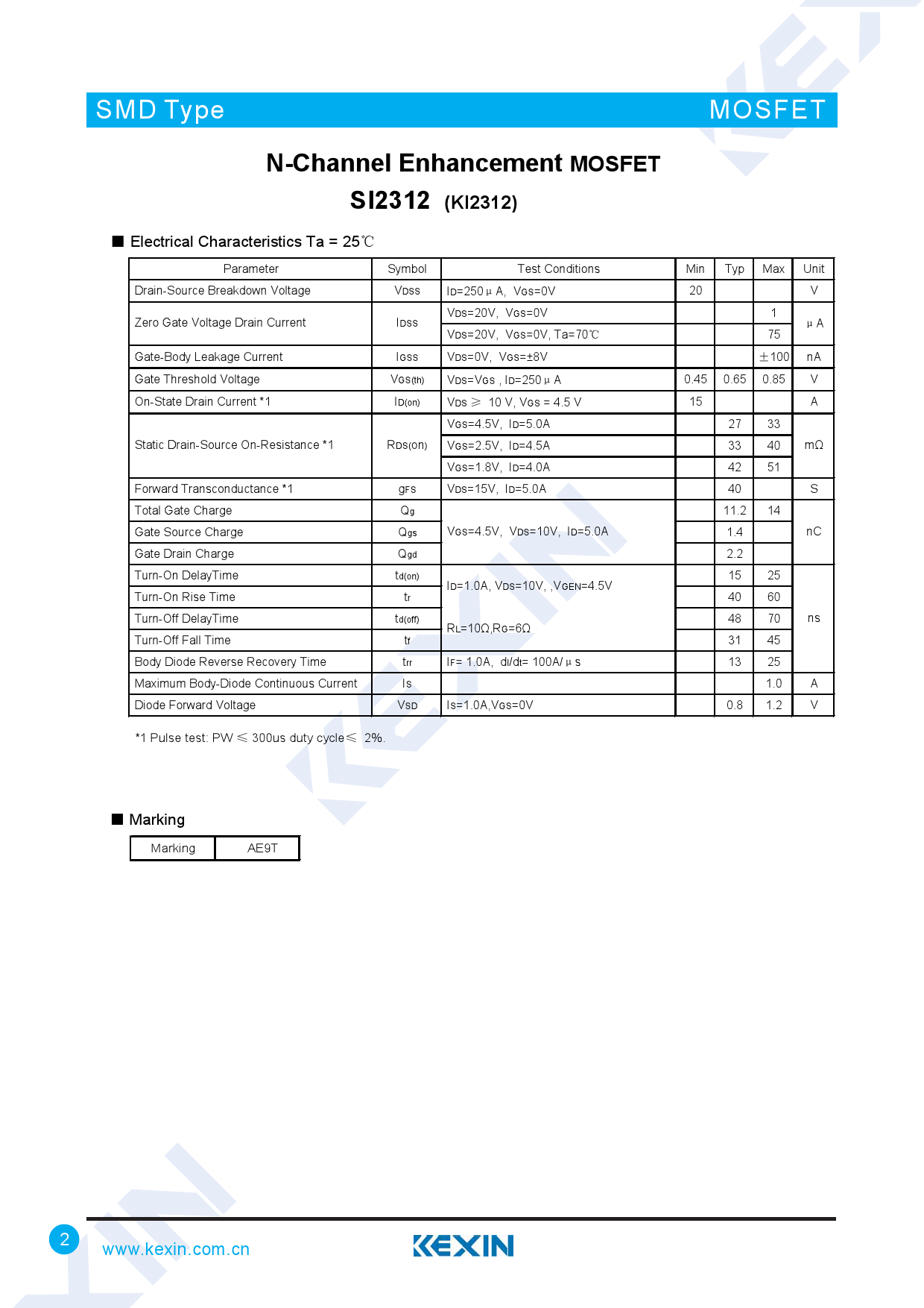 SI2312_（KEXIN(科信)）SI2312中文资料_价格_PDF手册-立创电子商城