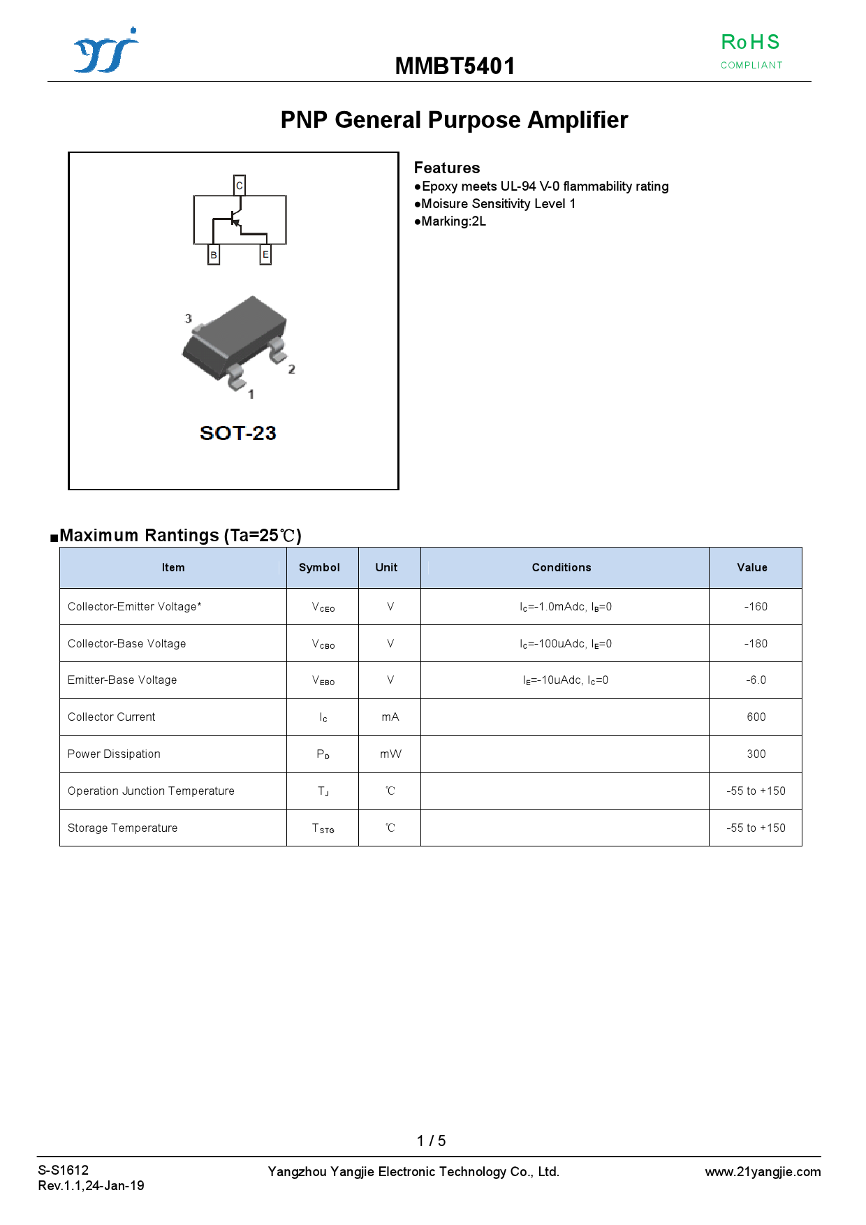 MMBT5401_（YANGJIE(扬杰)）MMBT5401中文资料_价格_PDF手册-立创电子商城