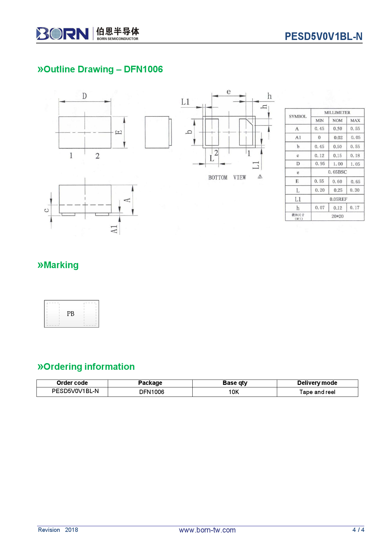 PESD5V0V1BL-N_（BORN伯恩半导体）PESD5V0V1BL-N中文资料_价格_PDF手册-立创电子商城
