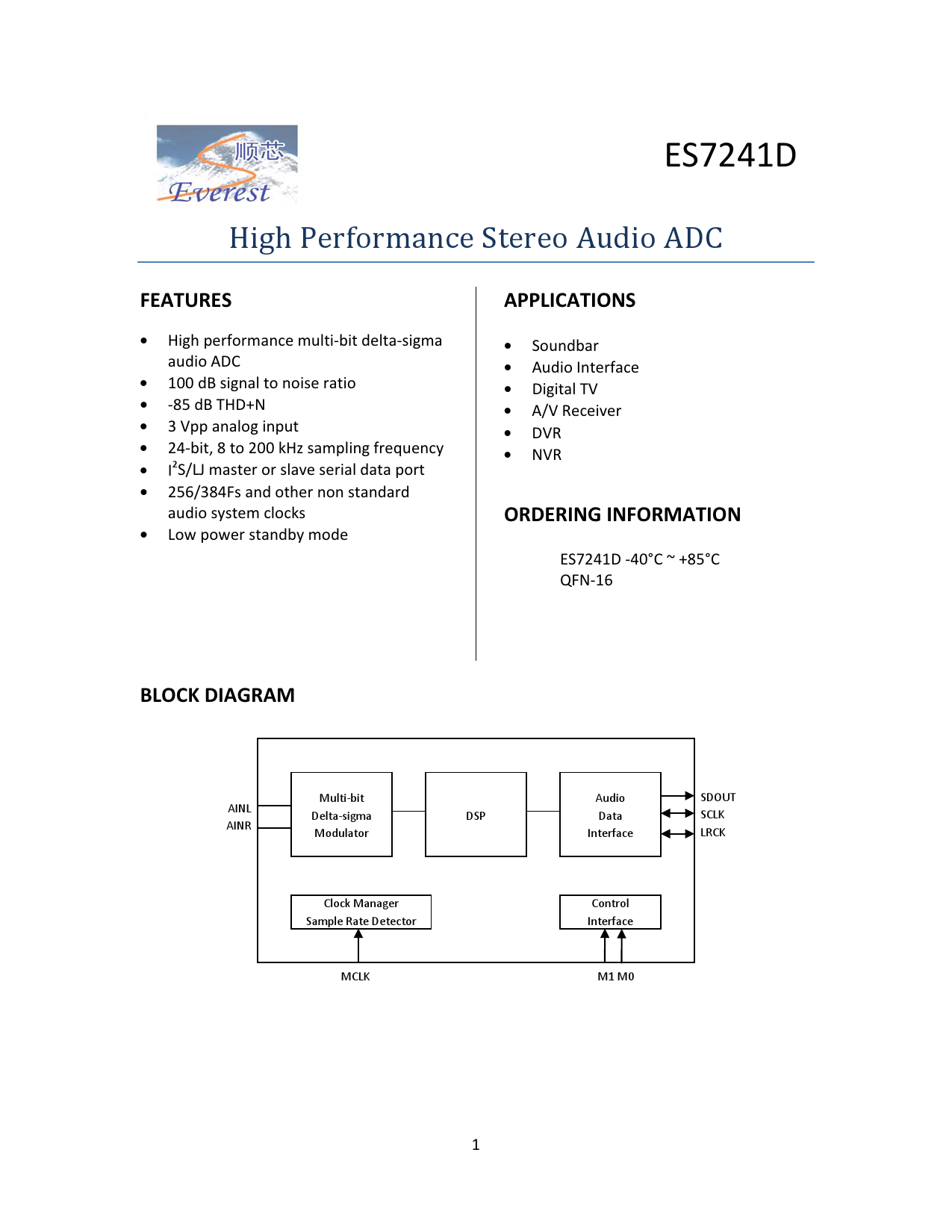 ES7241D_（Everest-semi(顺芯)）ES7241D中文资料_价格_PDF手册-立创电子商城