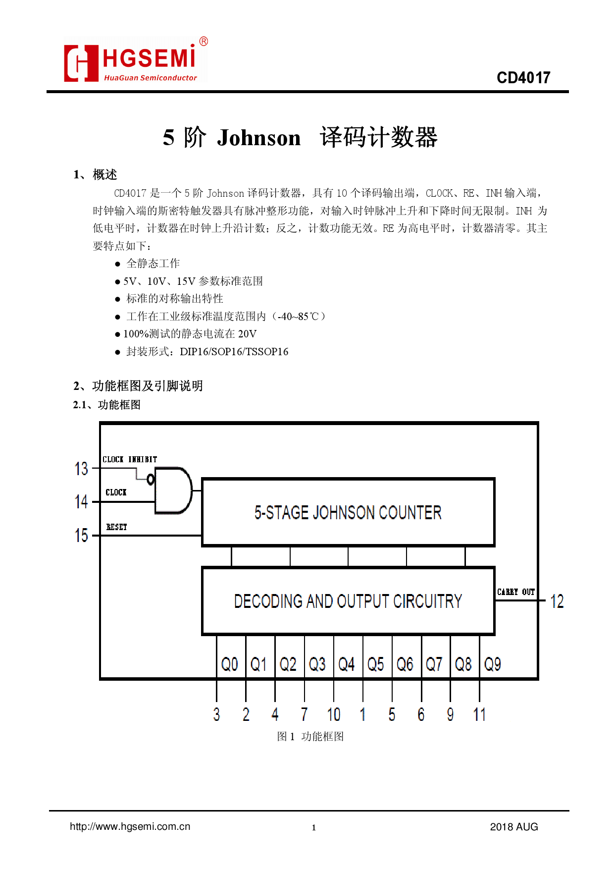 CD4017BM/TR_（HGSEMI(华冠)）CD4017BM/TR中文资料_价格_PDF手册-立创电子商城