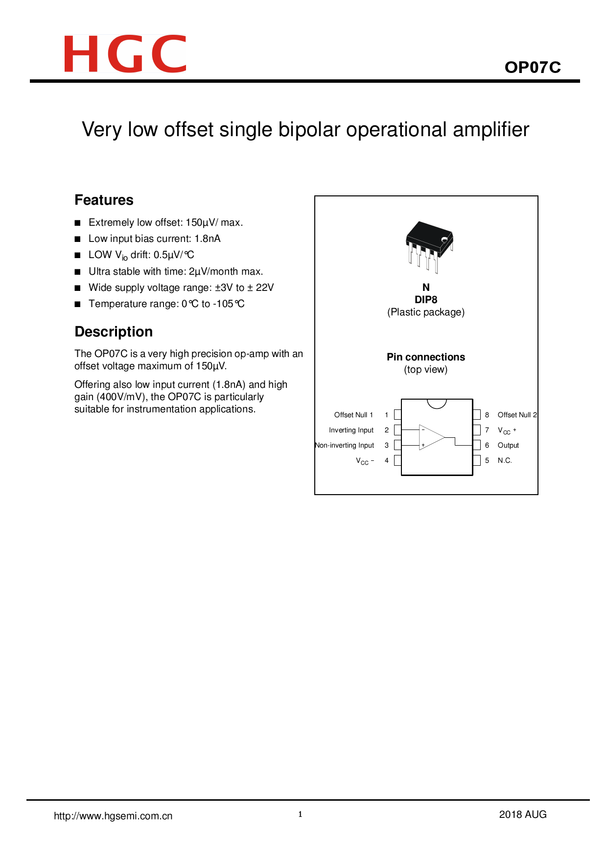 OP07C/TR_（HGC(华冠)）OP07C/TR中文资料_价格_PDF手册-立创电子商城