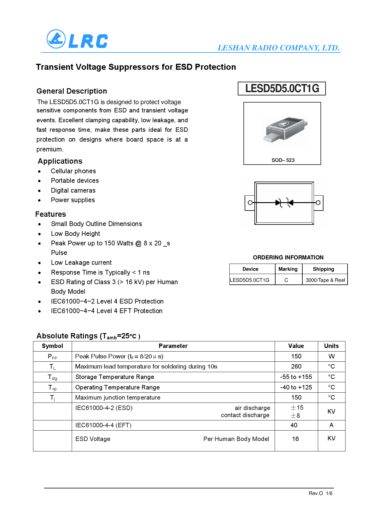 LESD5D5.0CT1G_（LRC(乐山无线电)）LESD5D5.0CT1G中文资料_价格_PDF手册-立创电子商城
