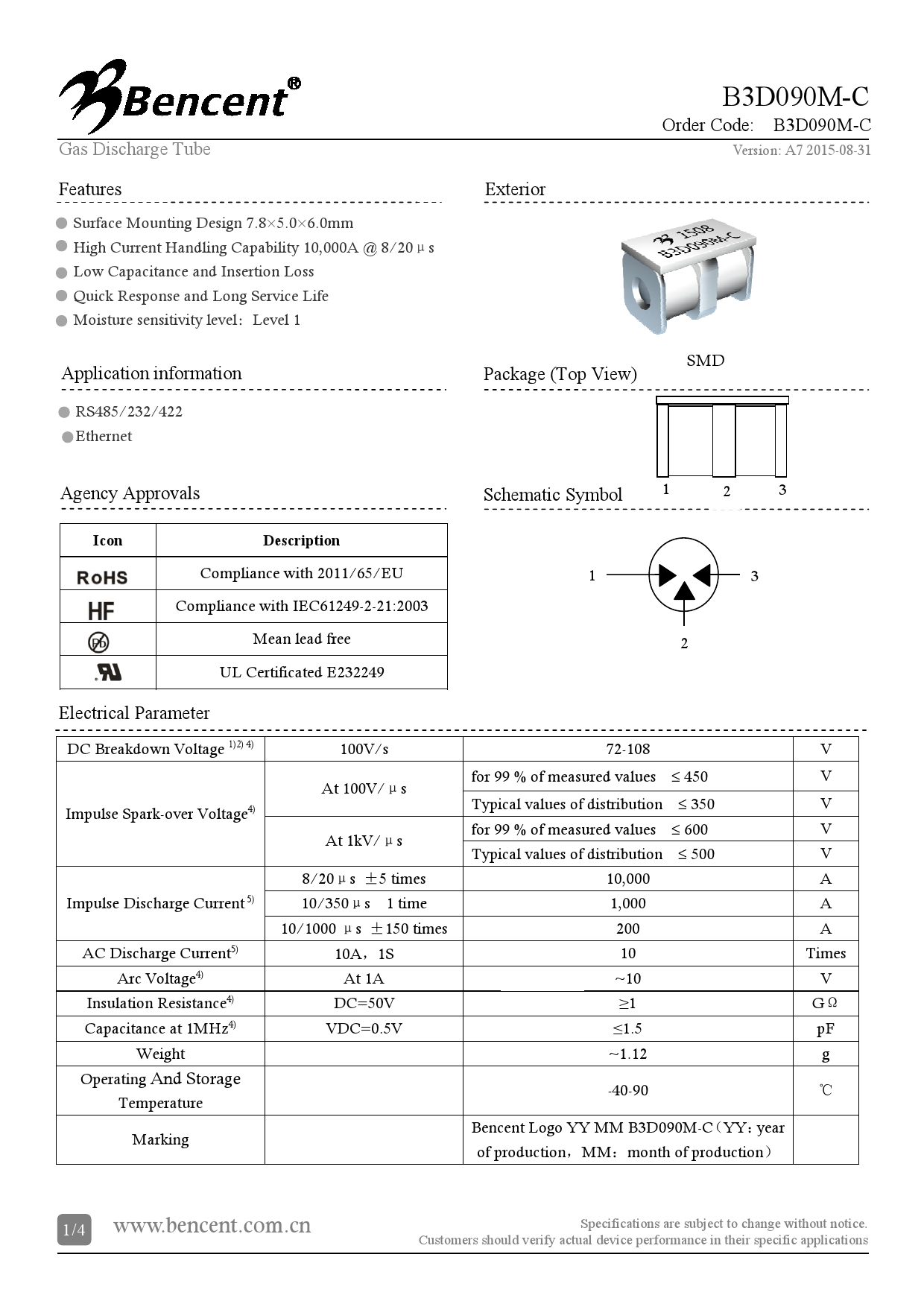 B3D090M-C_（Bencent(槟城)）B3D090M-C中文资料_价格_PDF手册-立创电子商城