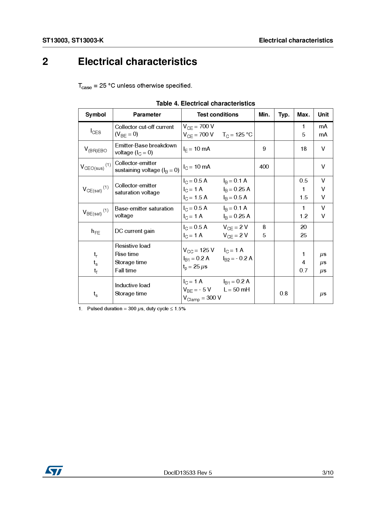 ST13003_（ST(意法半导体)）ST13003中文资料_价格_PDF手册-立创电子商城