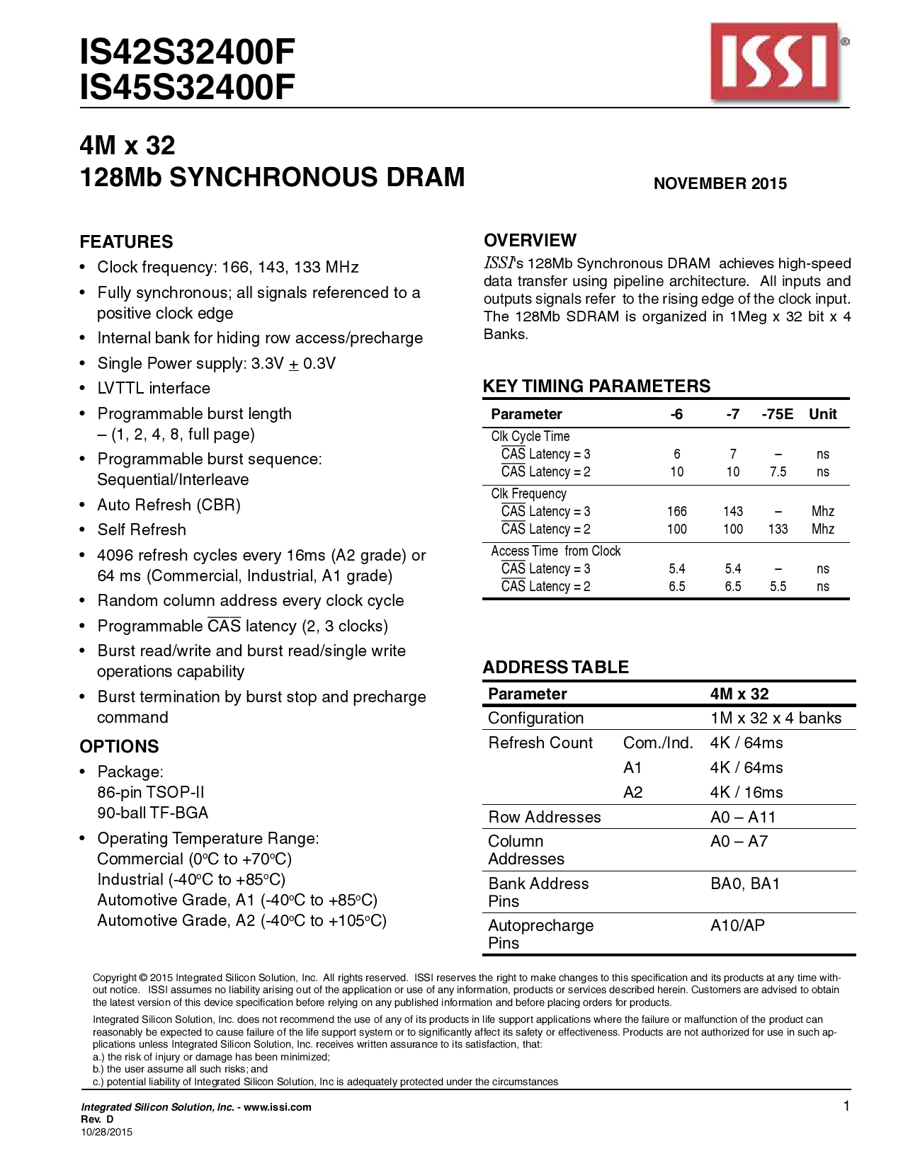 IS42S32400F-6BLI_（ISSI(美国芯成)）IS42S32400F-6BLI中文资料_价格_PDF手册-立创电子商城