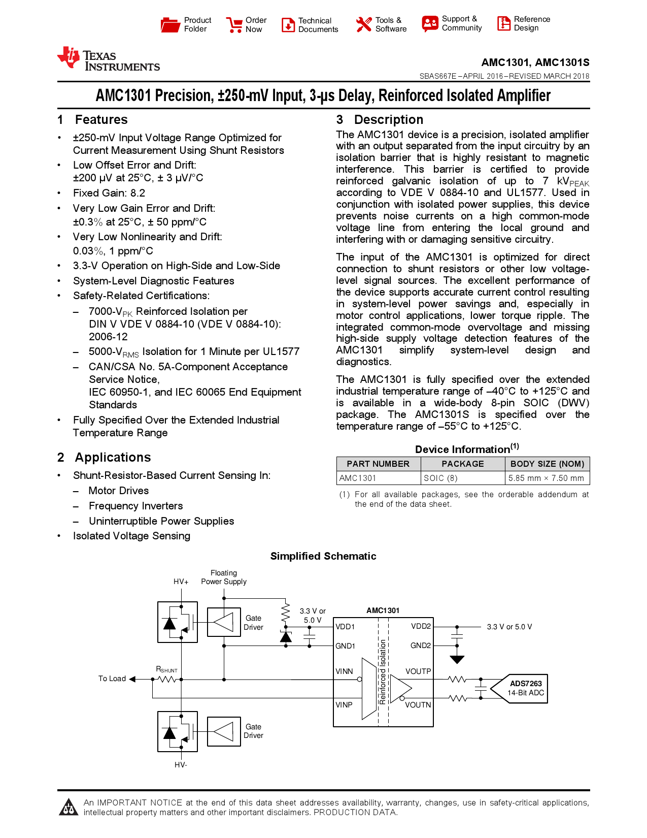 AMC1301DWVR_（TI(德州仪器)）AMC1301DWVR中文资料_价格_PDF手册-立创电子商城