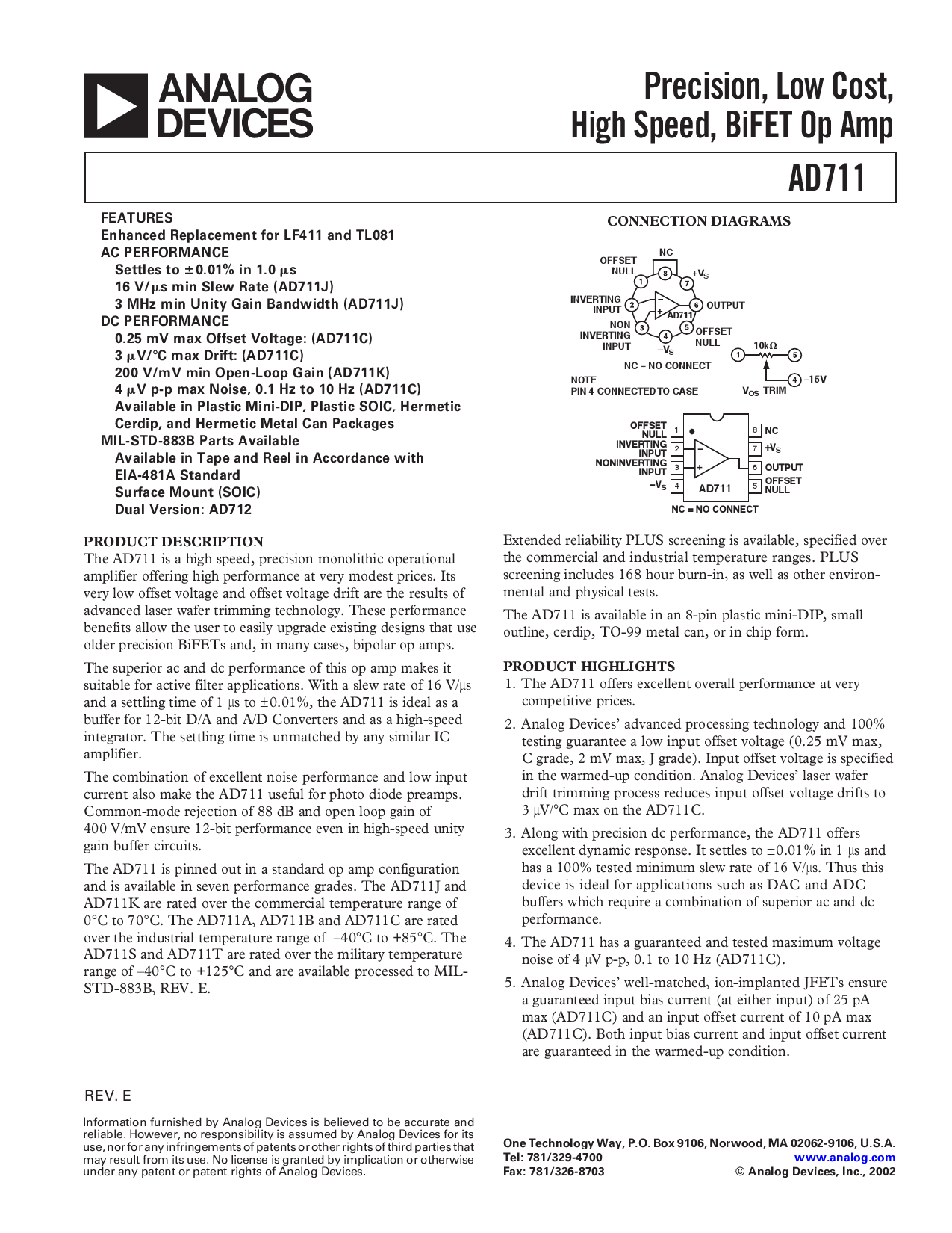 AD711JRZ_（ADI(亚德诺)/LINEAR）AD711JRZ中文资料_价格_PDF手册-立创电子商城