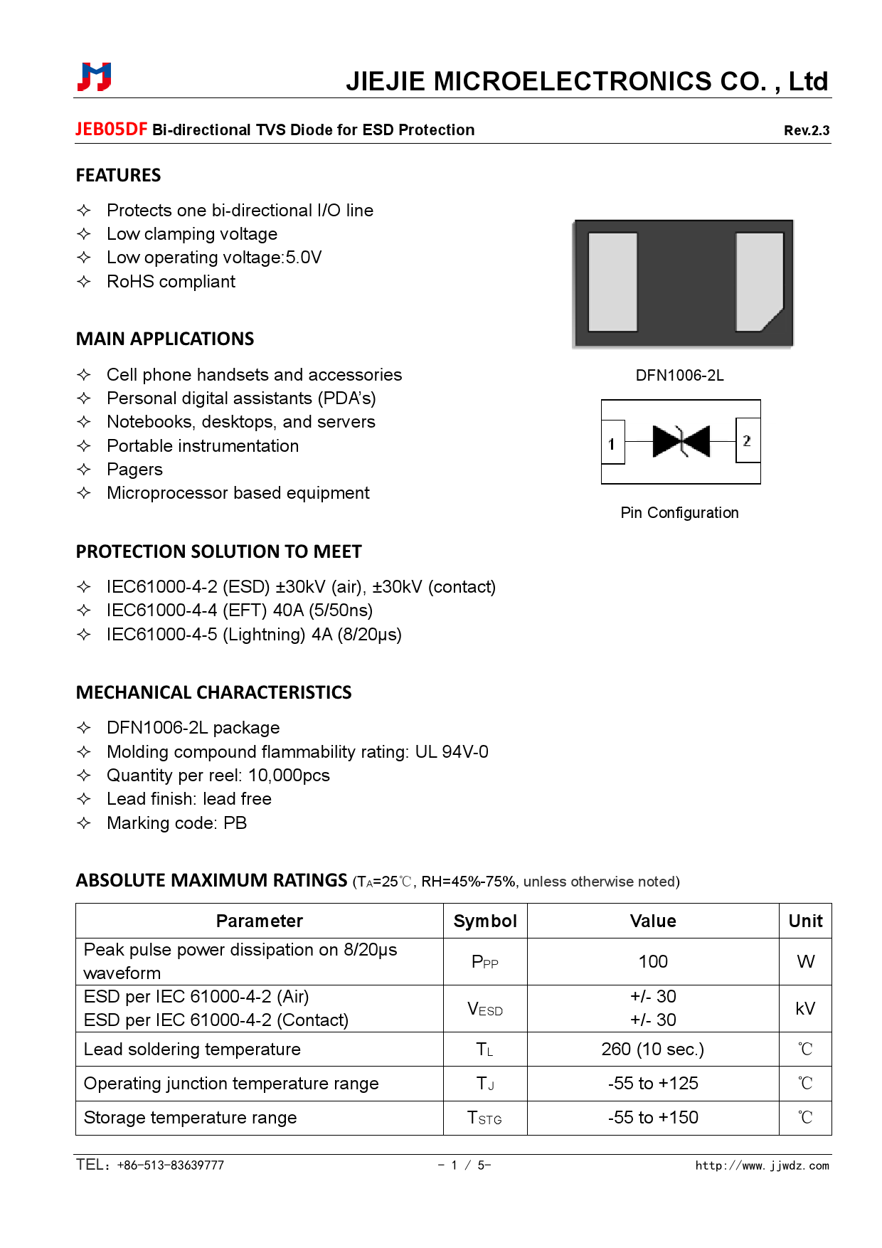 JEB05DF_（JJW(捷捷微)）JEB05DF中文资料_价格_PDF手册-立创电子商城