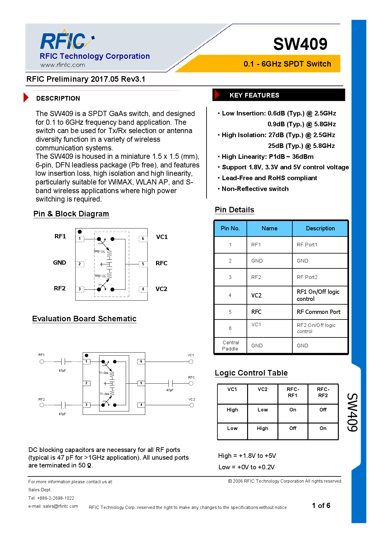 SW409_（RFIC(台湾朗弗)）SW409中文资料_价格_PDF手册-立创电子商城