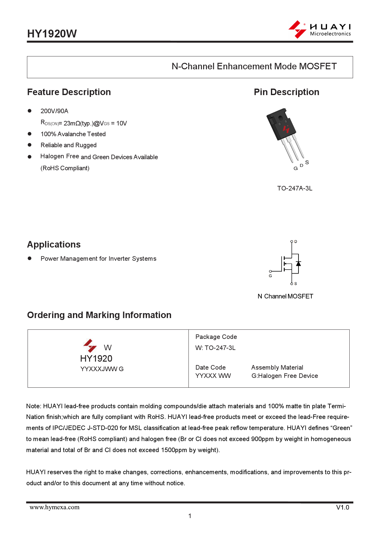 HY1920W_（HUAYI(华羿微)）HY1920W中文资料_价格_PDF手册-立创电子商城