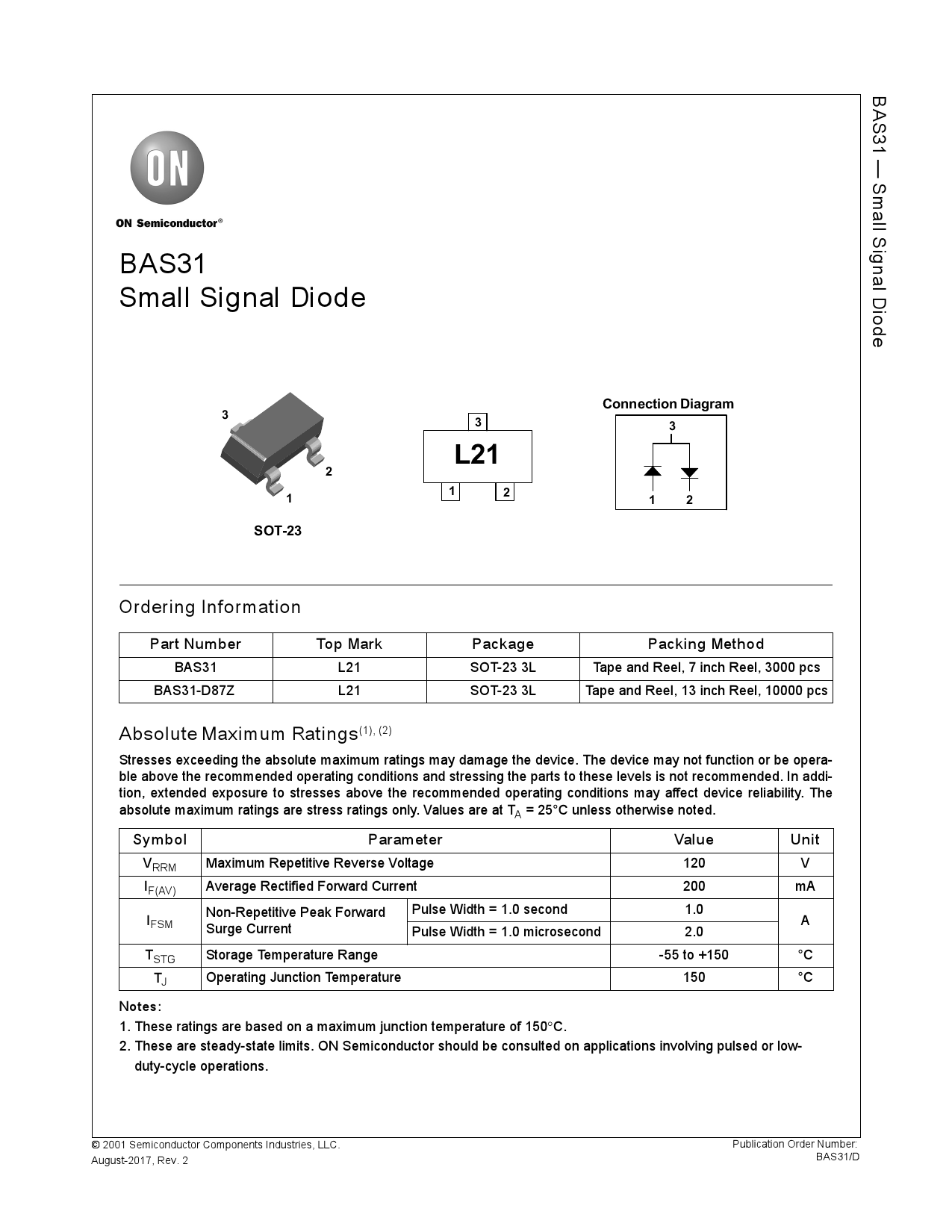 BAS31_（onsemi(安森美)）BAS31中文资料_价格_PDF手册-立创电子商城