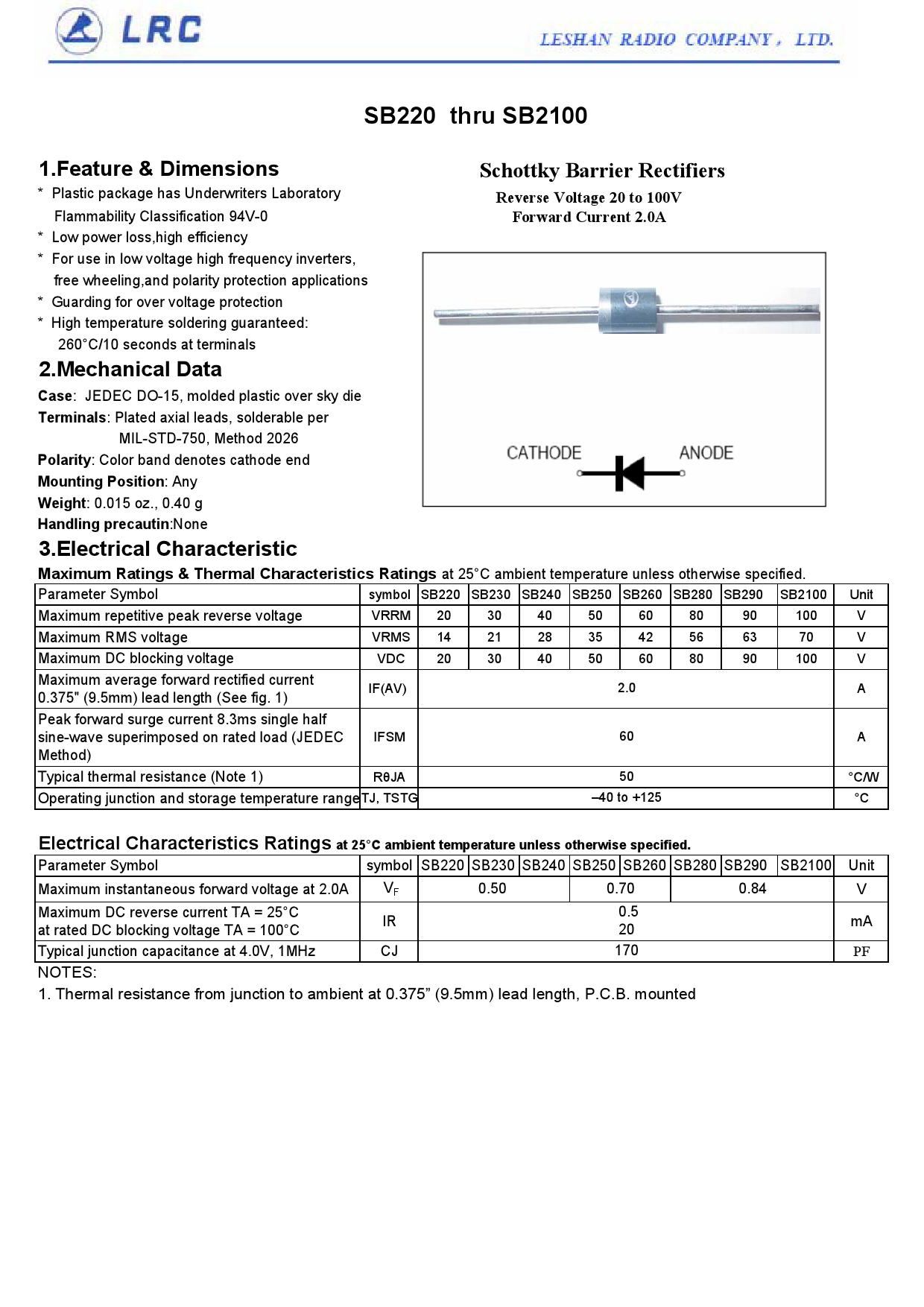 SB260_（LRC(乐山无线电)）SB260中文资料_价格_PDF手册-立创电子商城