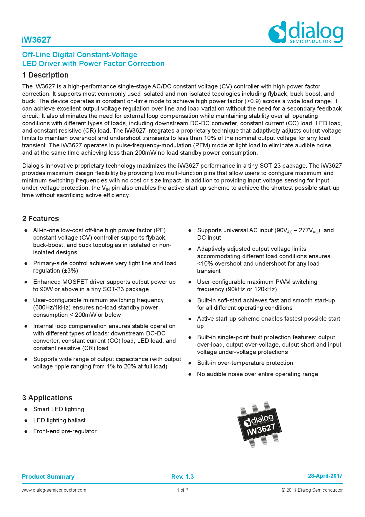 IW3627-00_（Dialog Semiconductor）IW3627-00中文资料_价格_PDF手册-立创电子商城
