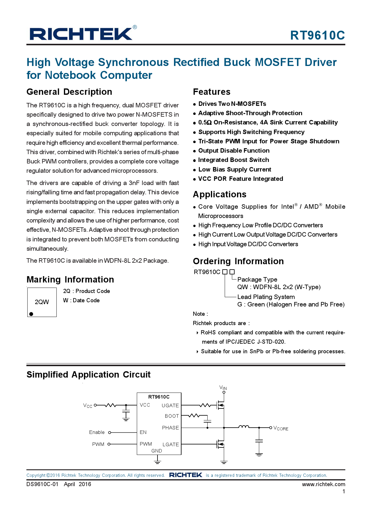RT9610CGQW_（RICHTEK(立锜)）RT9610CGQW中文资料_价格_PDF手册-立创电子商城