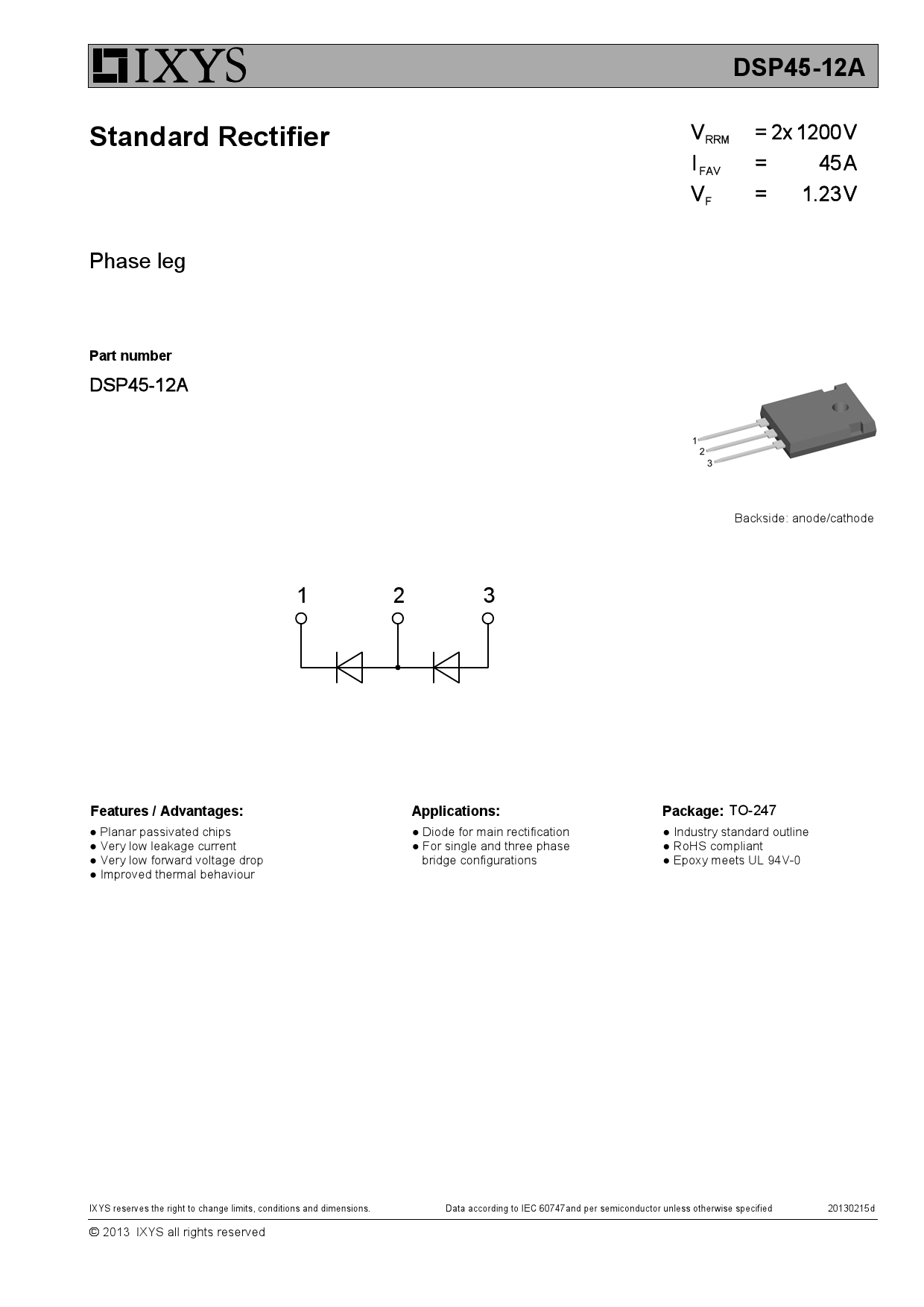 DSP45-12A_（IXYS）DSP45-12A中文资料_价格_PDF手册-立创电子商城