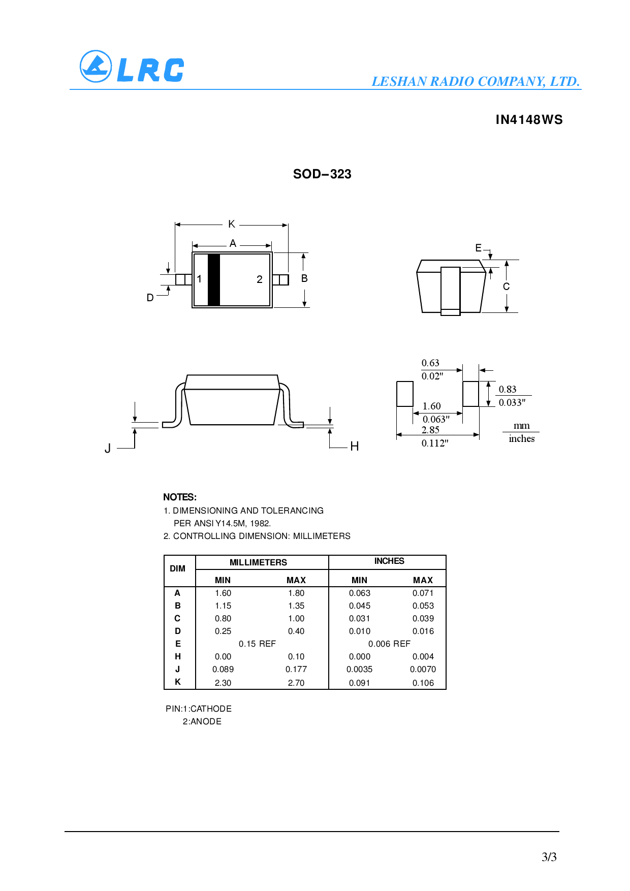 IN4148WS_（LRC(乐山无线电)）IN4148WS中文资料_价格_PDF手册-立创电子商城