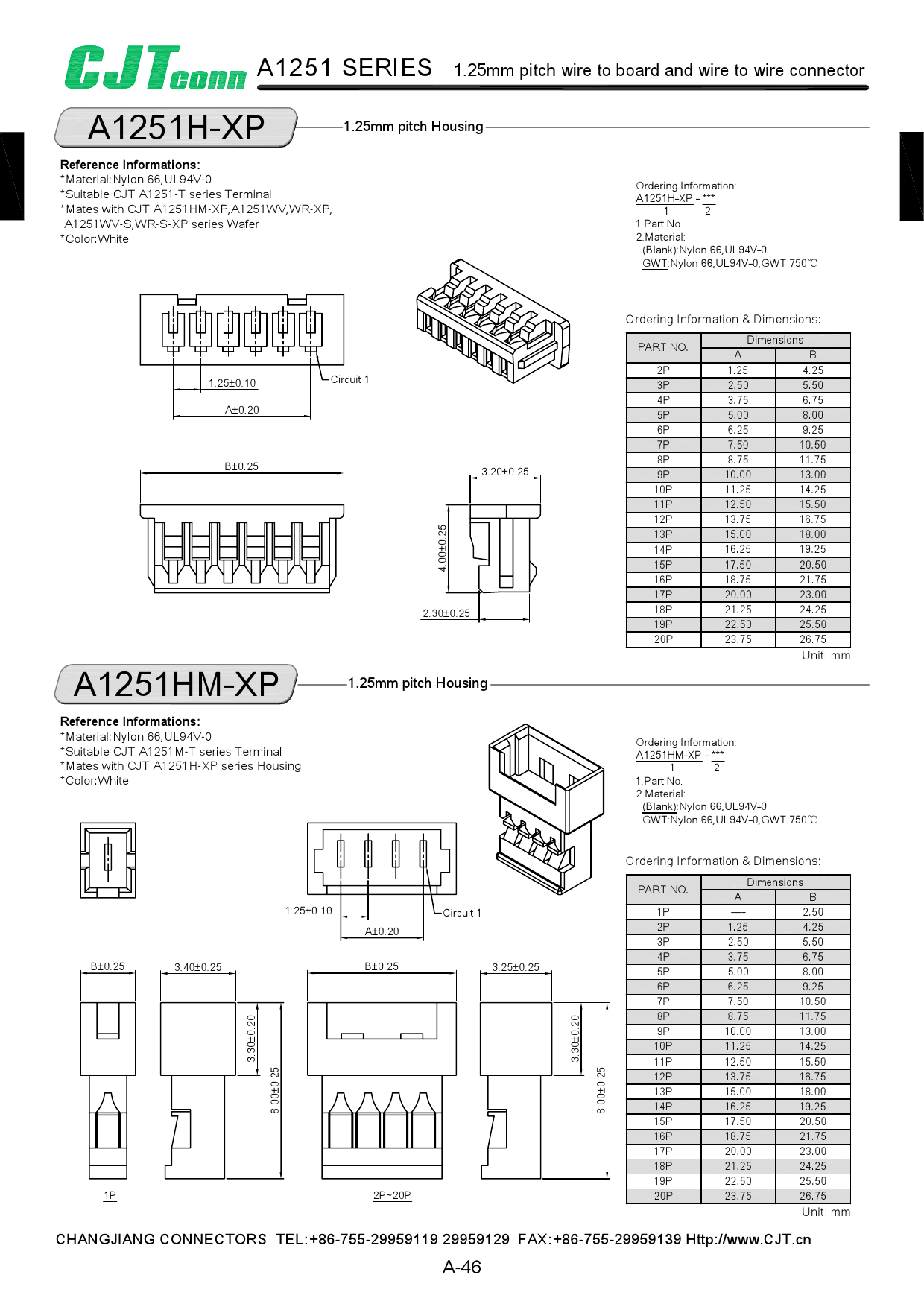 A1251H-2P_（CJT(长江连接器)）A1251H-2P中文资料_价格_PDF手册-立创电子商城
