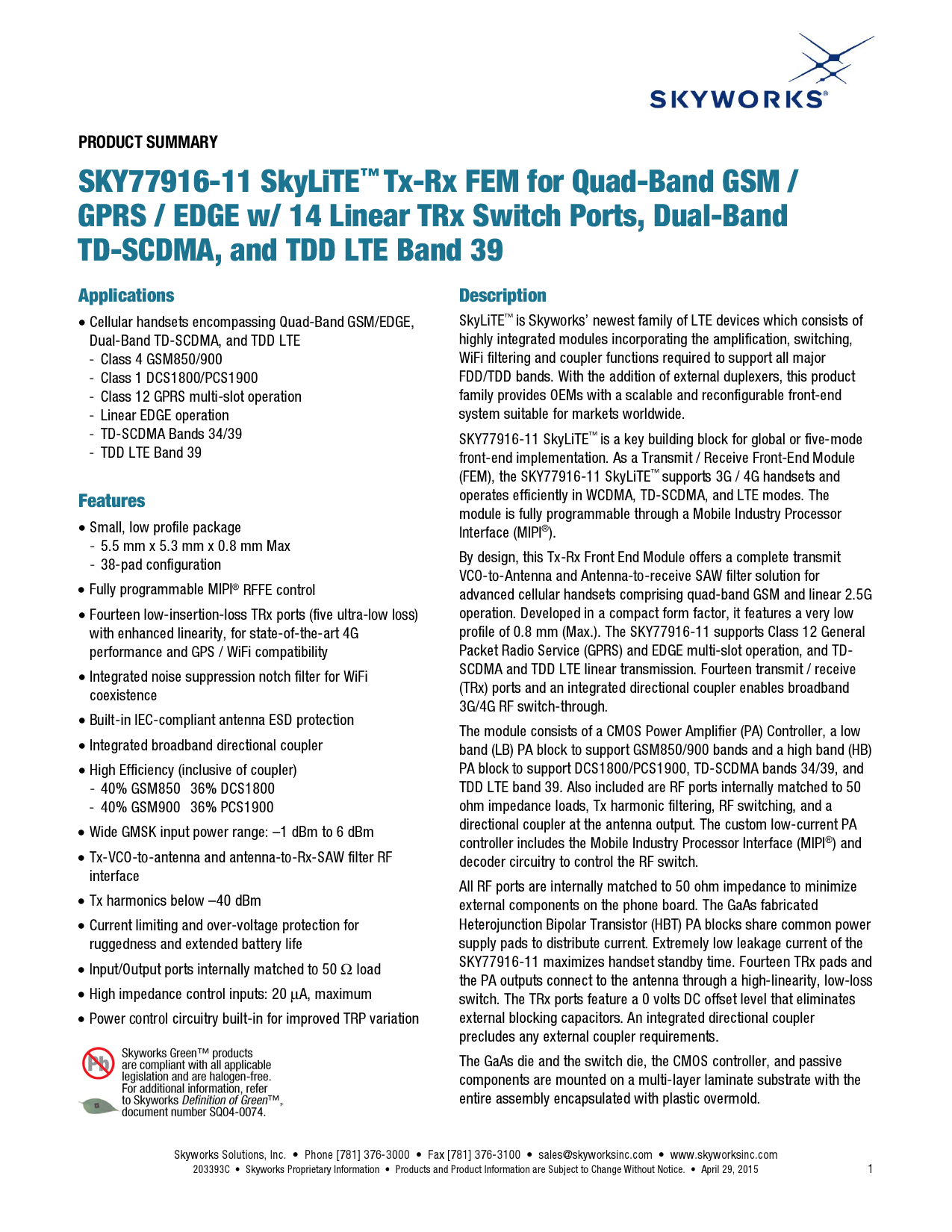 SKY77916-11_（SKYWORKS）SKY77916-11中文资料_价格_PDF手册-立创电子商城