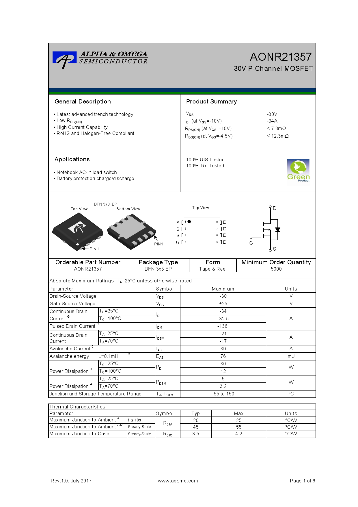 AONR21357_（AOS）AONR21357中文资料_价格_PDF手册-立创电子商城