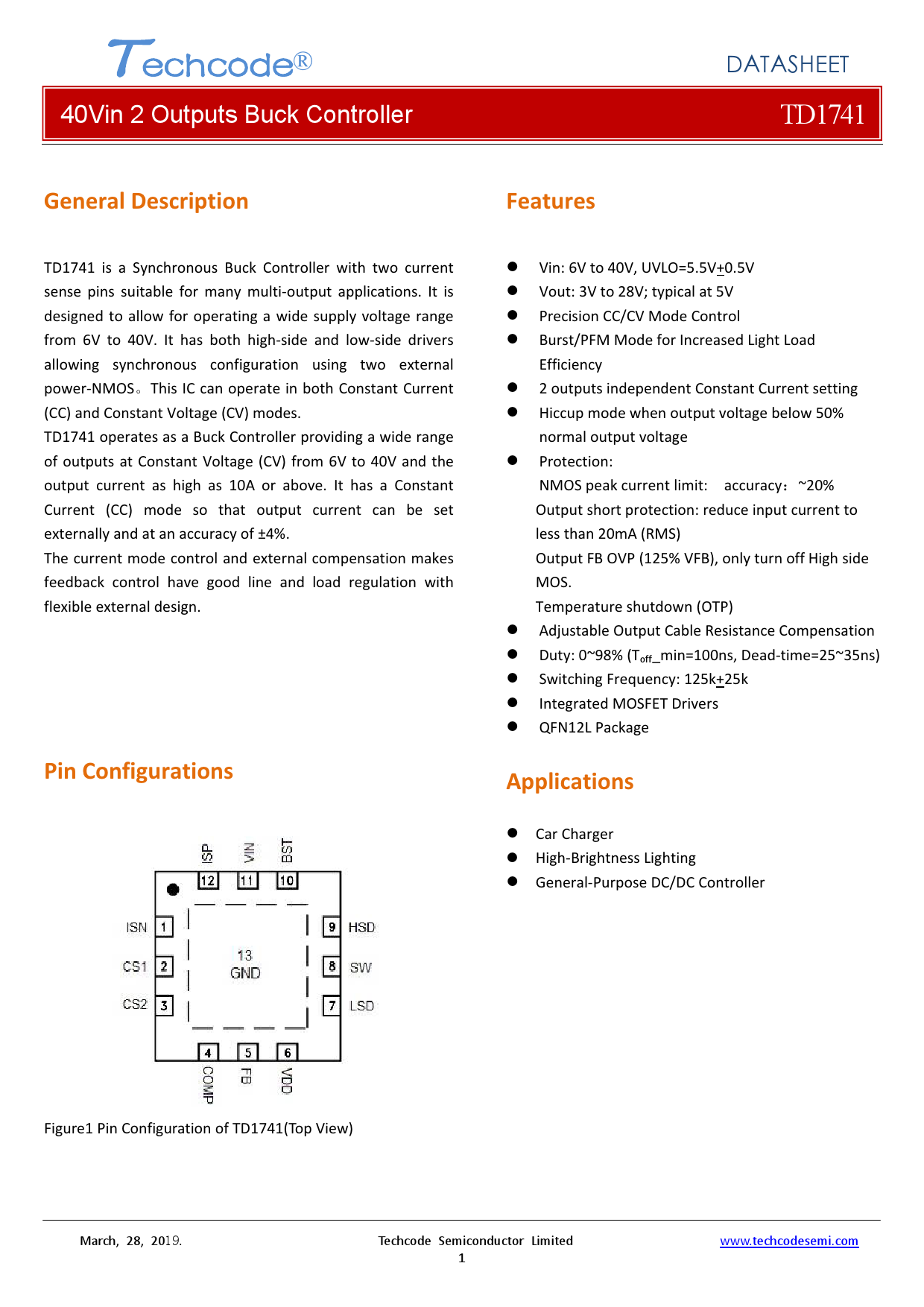TD1741_（Techcode(泰德)）TD1741中文资料_价格_PDF手册-立创电子商城