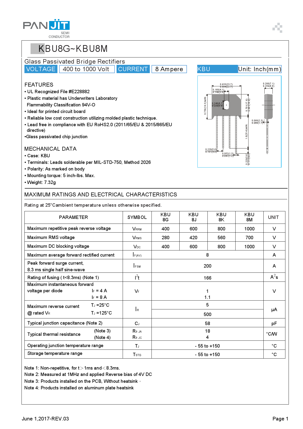 KBU8K_B0_10001_（PANJIT(强茂)）KBU8K_B0_10001中文资料_价格_PDF手册-立创电子商城