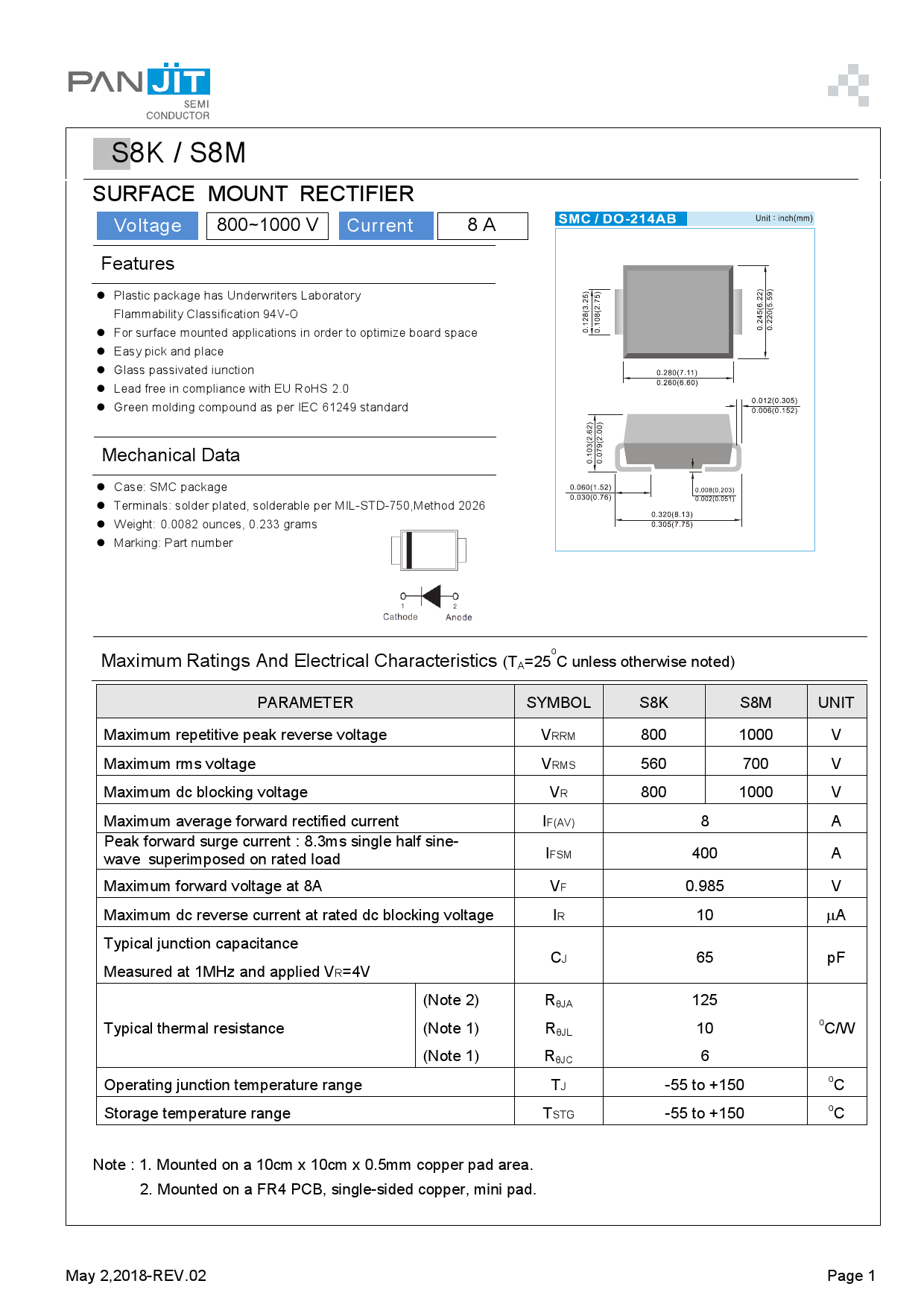 S8K_R1_00001_（PANJIT(强茂)）S8K_R1_00001中文资料_价格_PDF手册-立创电子商城