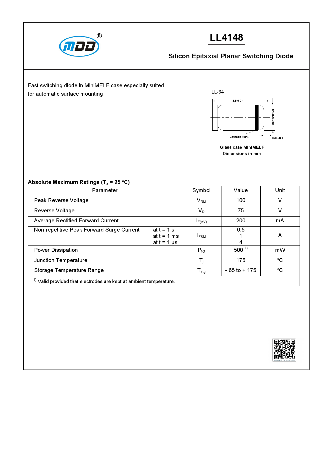 LL4148_（MDD）LL4148中文资料_价格_PDF手册-立创电子商城