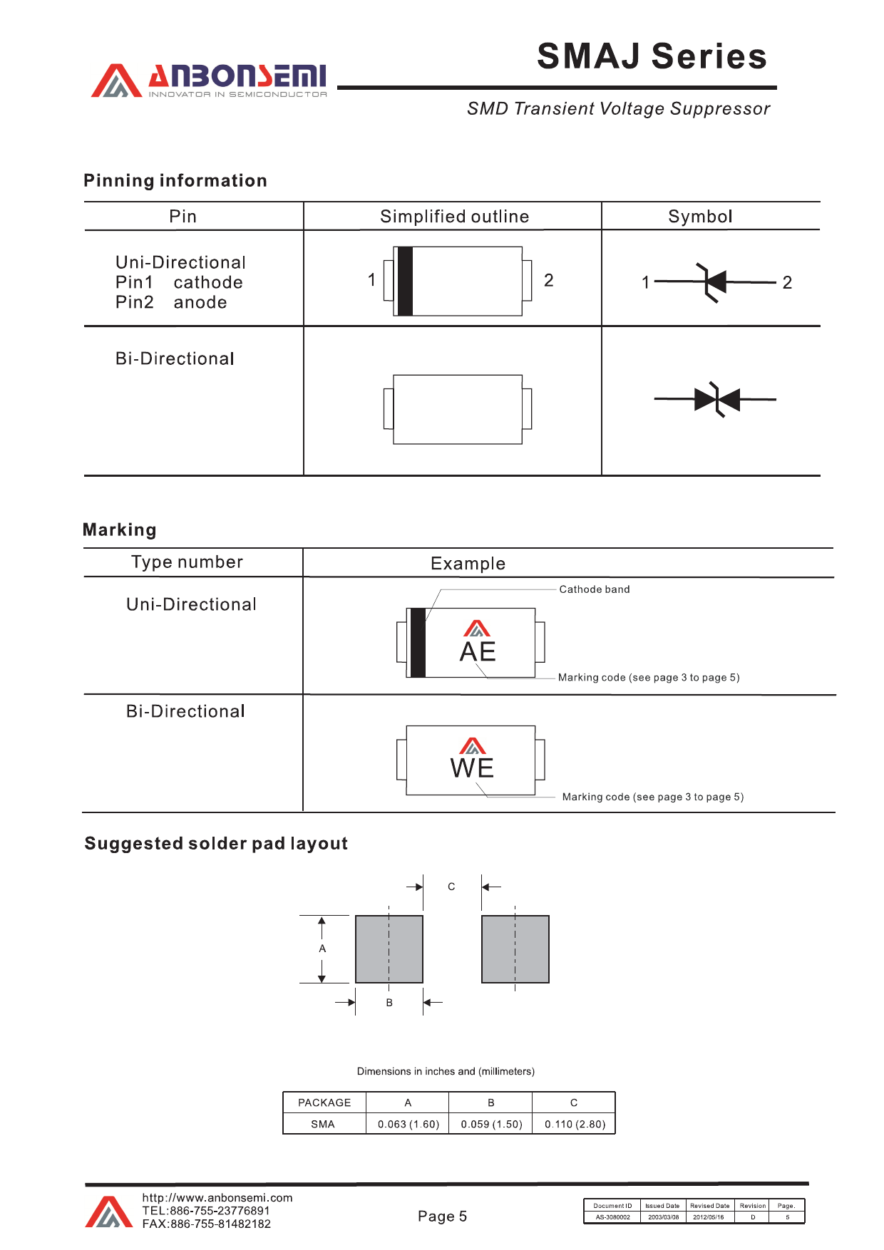 SMAJ40A_（AnBon(安邦)）SMAJ40A中文资料_价格_PDF手册-立创电子商城