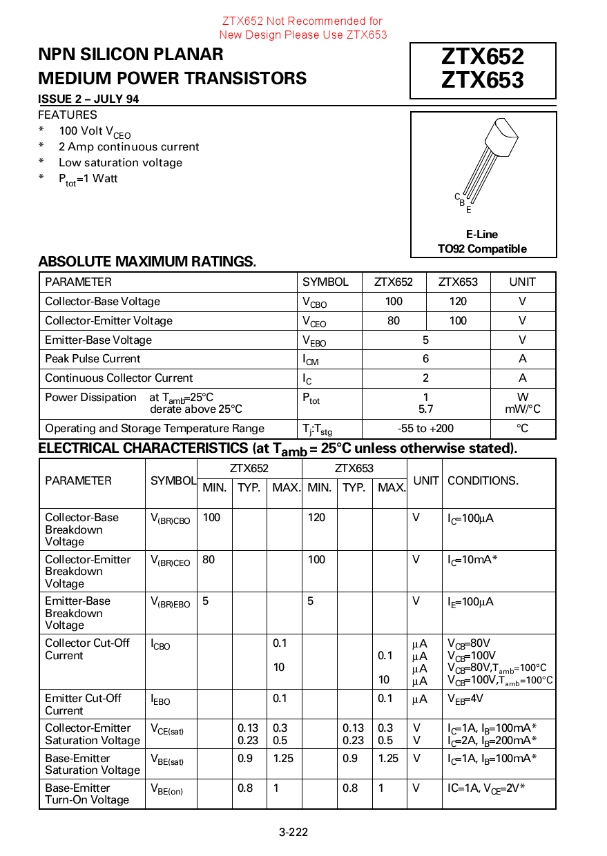 ZTX653_（DIODES(美台)）ZTX653中文资料_价格_PDF手册-立创电子商城
