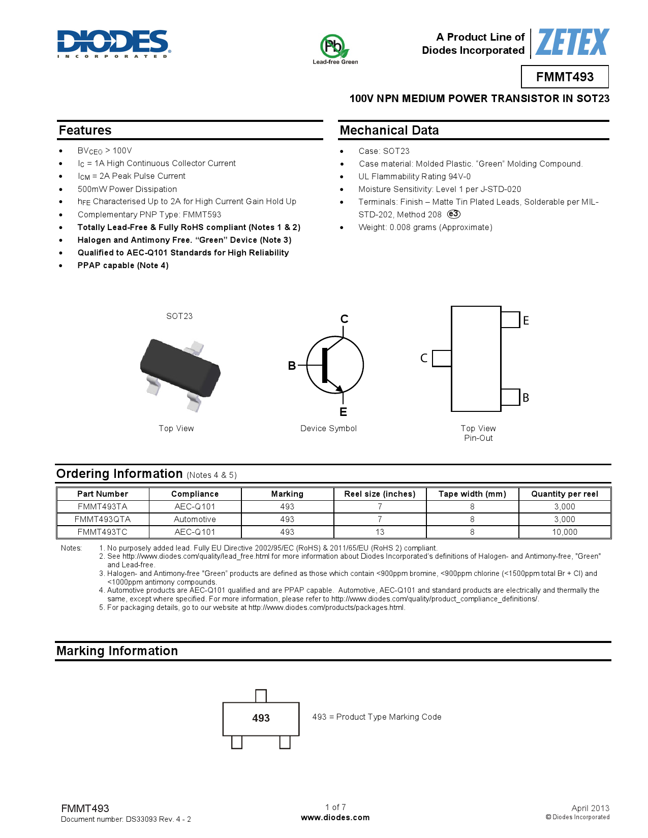 FMMT493TA_（DIODES(美台)）FMMT493TA中文资料_价格_PDF手册-立创电子商城