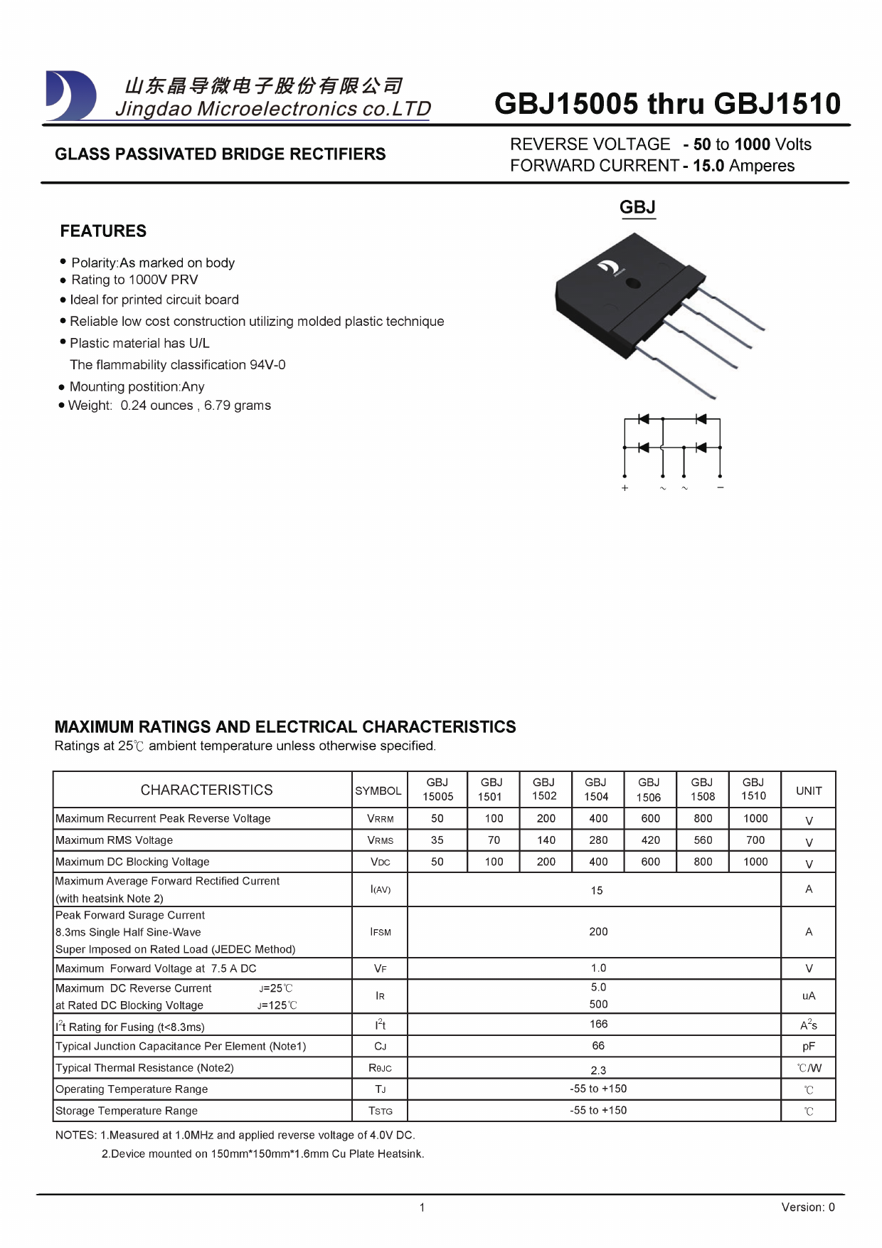GBJ1504_（晶导微电子）GBJ1504中文资料_价格_PDF手册-立创电子商城