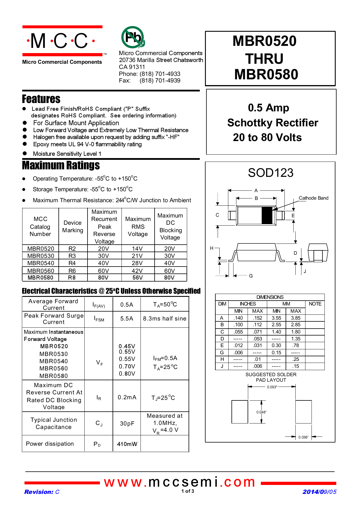MBR0520-TP_（MCC(美微科)）MBR0520-TP中文资料_价格_PDF手册-立创电子商城