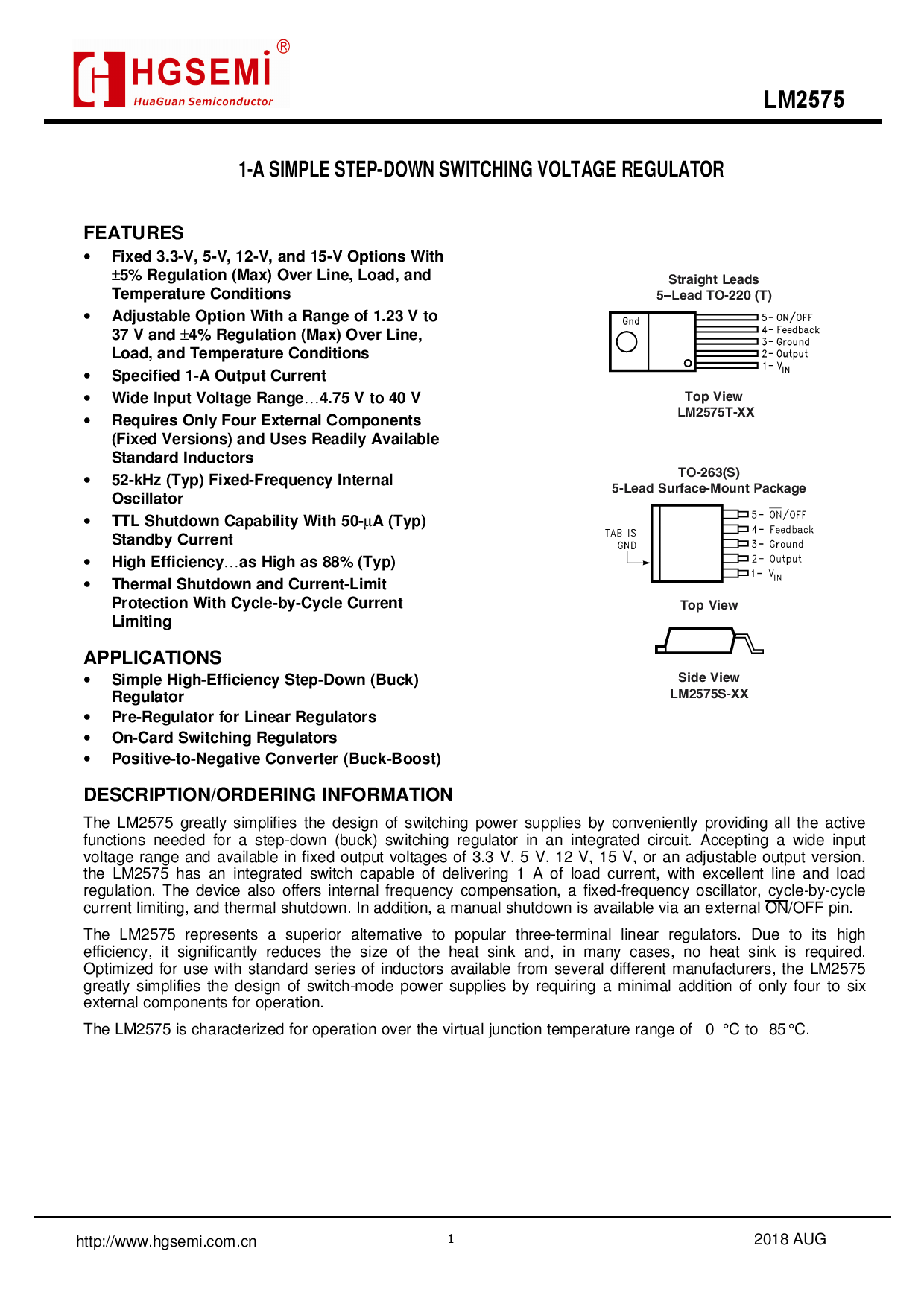 LM2575T-5.0_（HGSEMI(华冠)）LM2575T-5.0中文资料_价格_PDF手册-立创电子商城