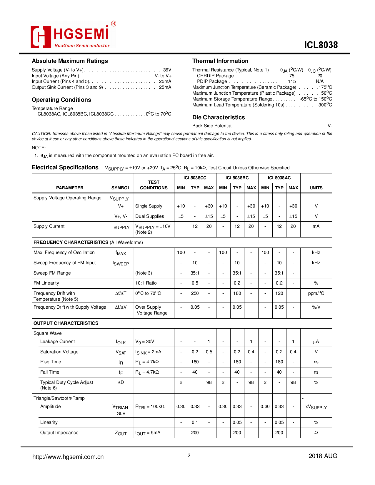 ICL8038N_（HGSEMI(华冠)）ICL8038N中文资料_价格_PDF手册-立创电子商城