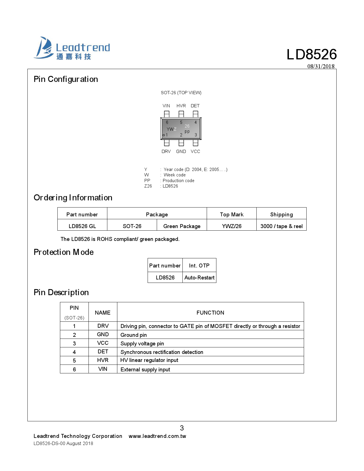 LD8526GL_（Leadtrend(通嘉科技)）LD8526GL中文资料_价格_PDF手册-立创电子商城