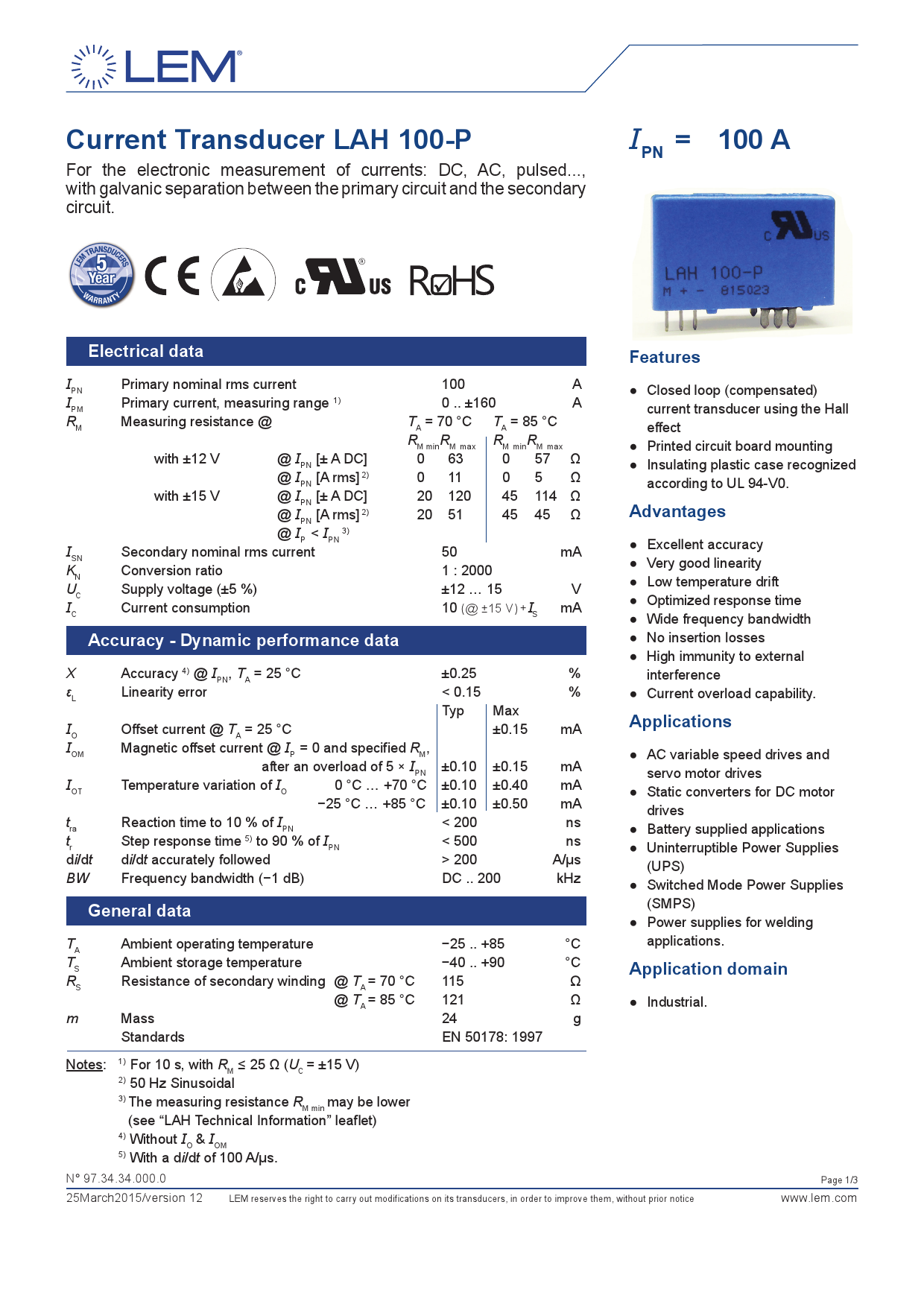 LAH100-P_（LEM(莱姆)）LAH100-P中文资料_价格_PDF手册-立创电子商城