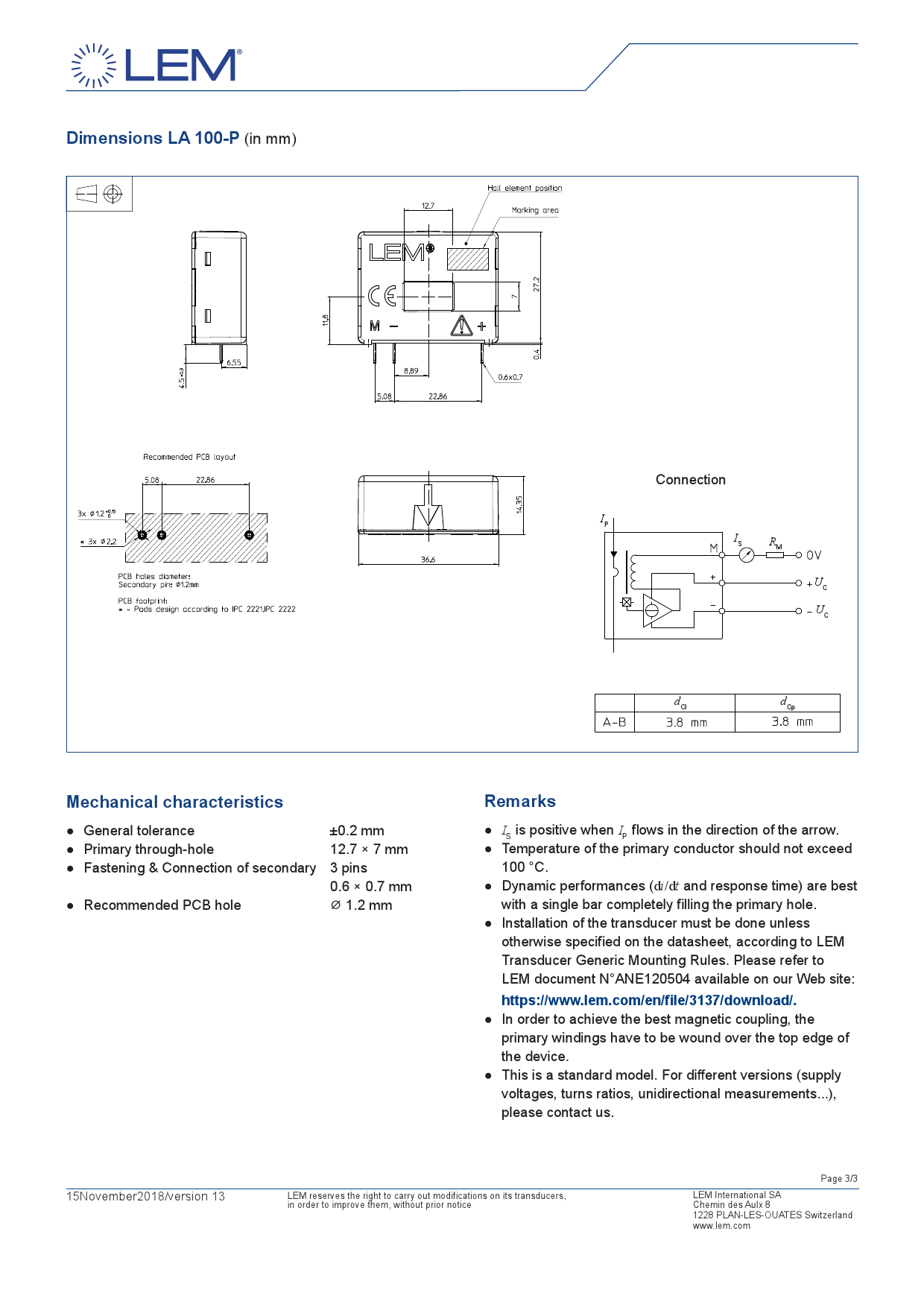 LA100-P_（LEM(莱姆)）LA100-P中文资料_价格_PDF手册-立创电子商城