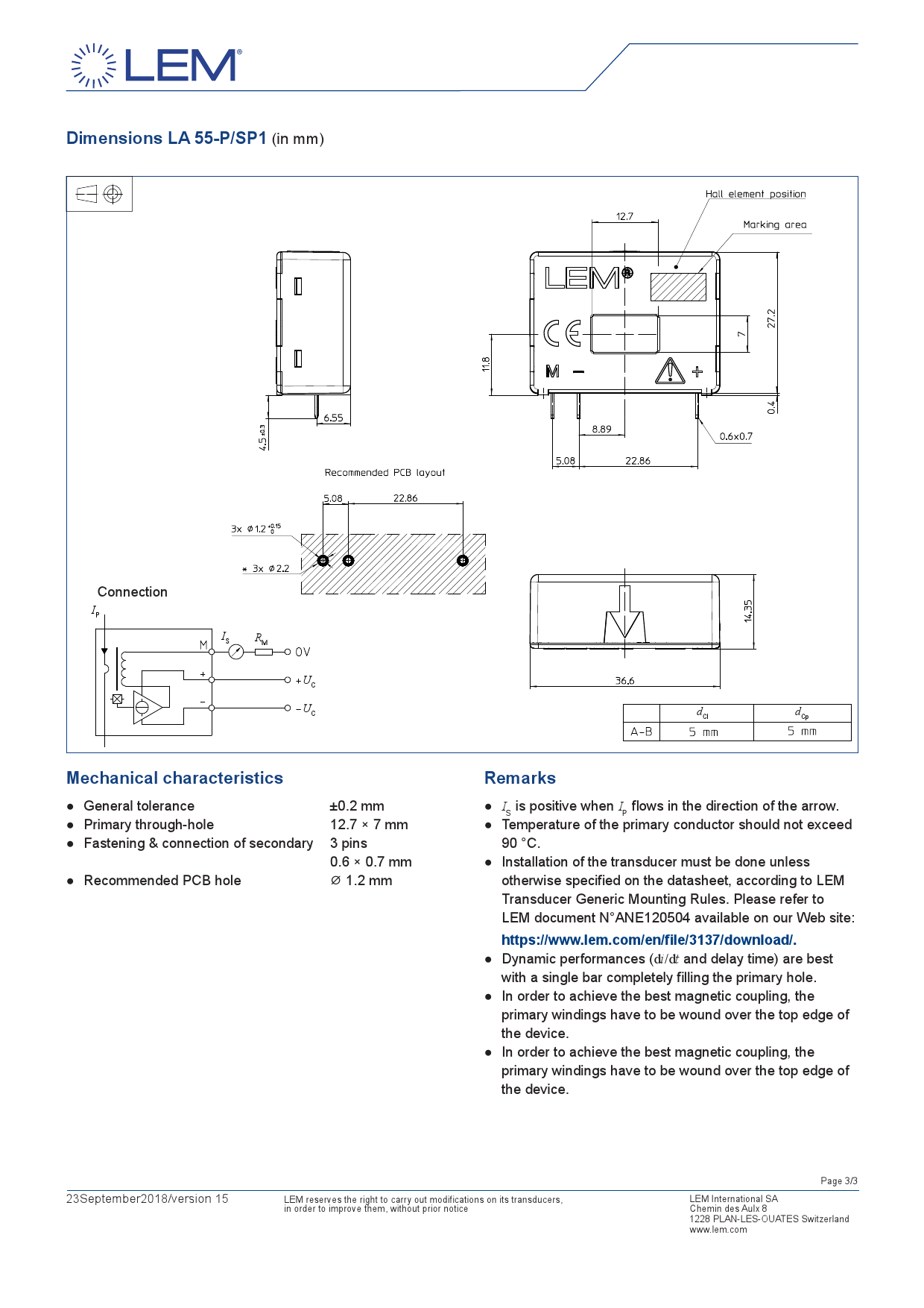 LA55-P/SP1_（LEM(莱姆)）LA55-P/SP1中文资料_价格_PDF手册-立创电子商城