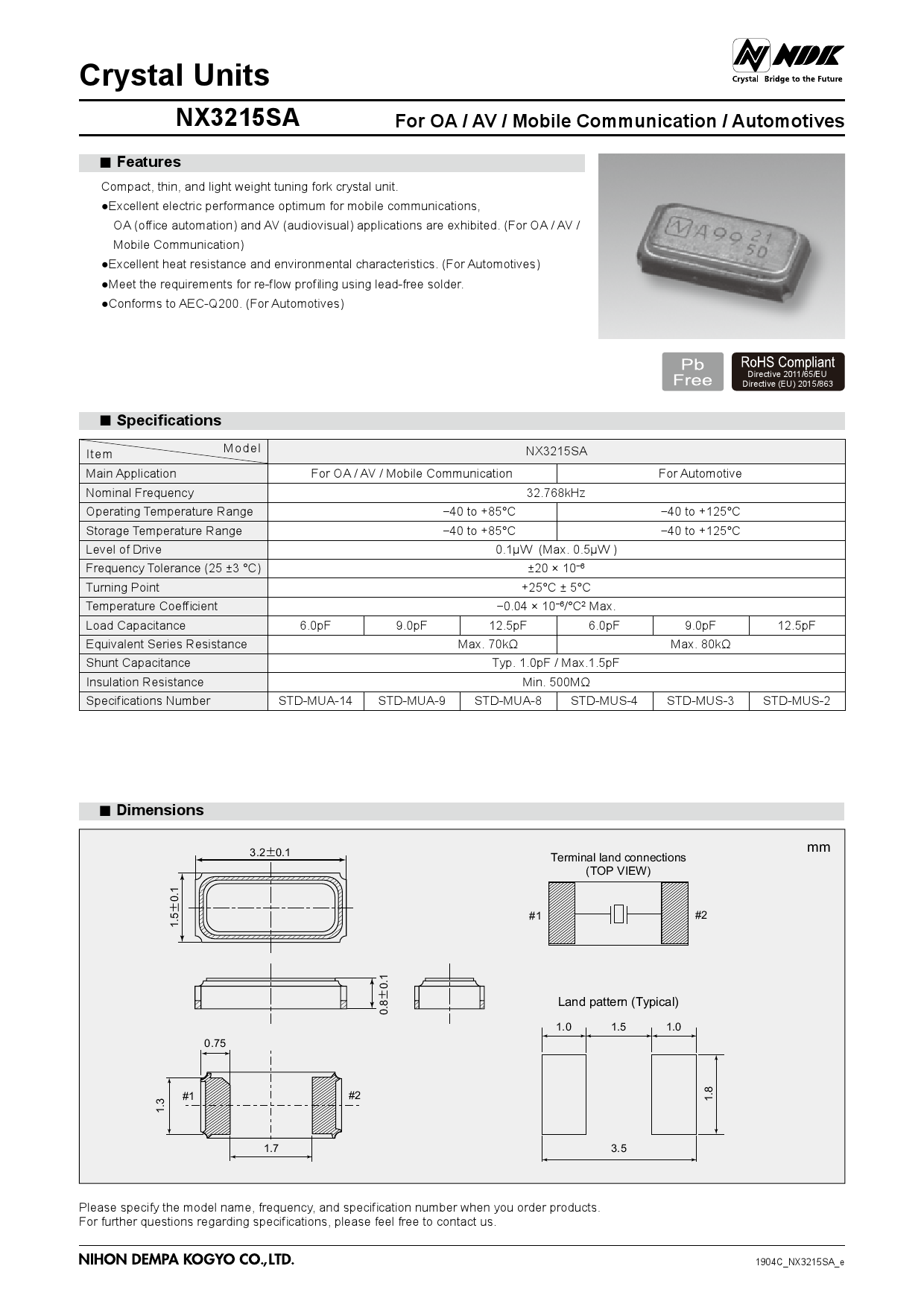 NX3215SA-32.768K-STD-MUA-8_（NDK）NX3215SA-32.768K-STD-MUA-8中文资料_价格_PDF手册 ...