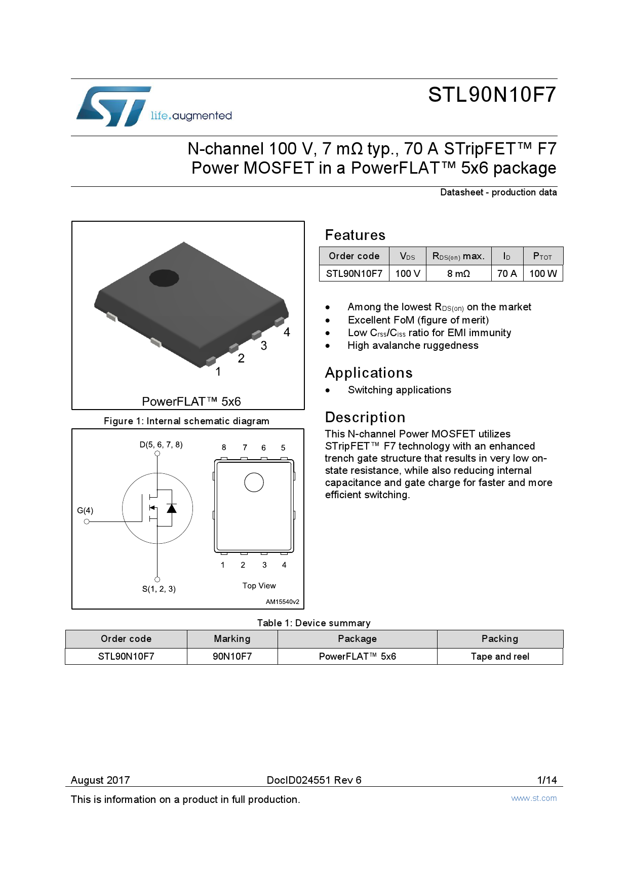 STL90N10F7_（ST(意法半导体)）STL90N10F7中文资料_价格_PDF手册-立创电子商城
