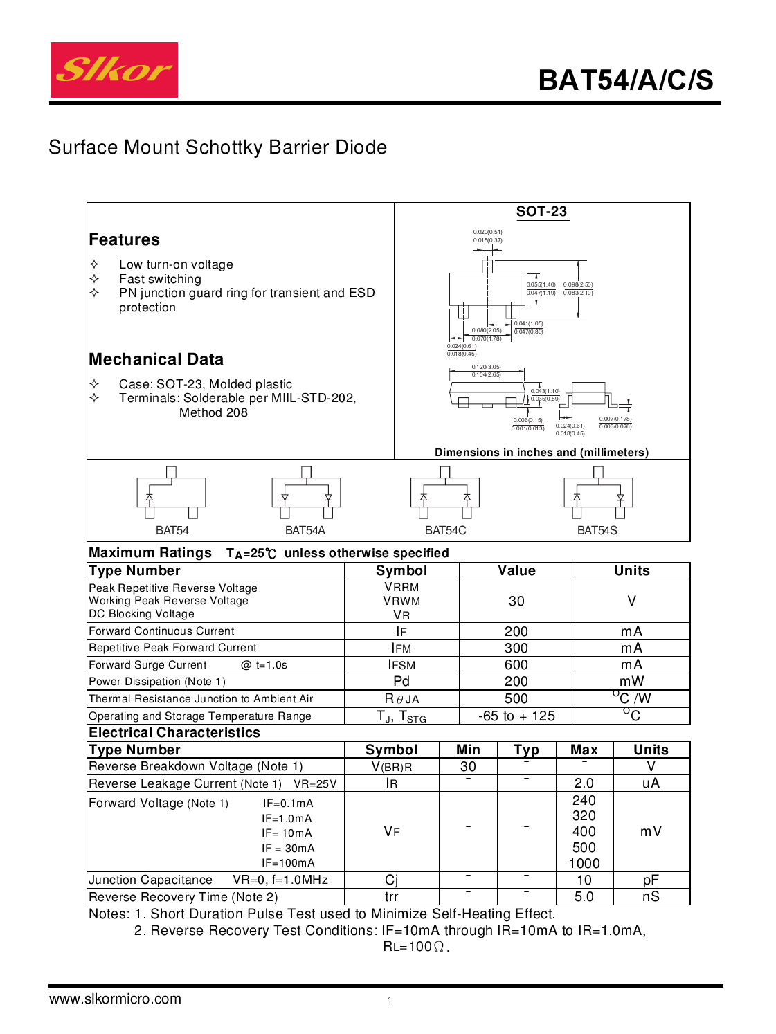 BAT54S_（Slkor(萨科微)）BAT54S中文资料_价格_PDF手册-立创电子商城